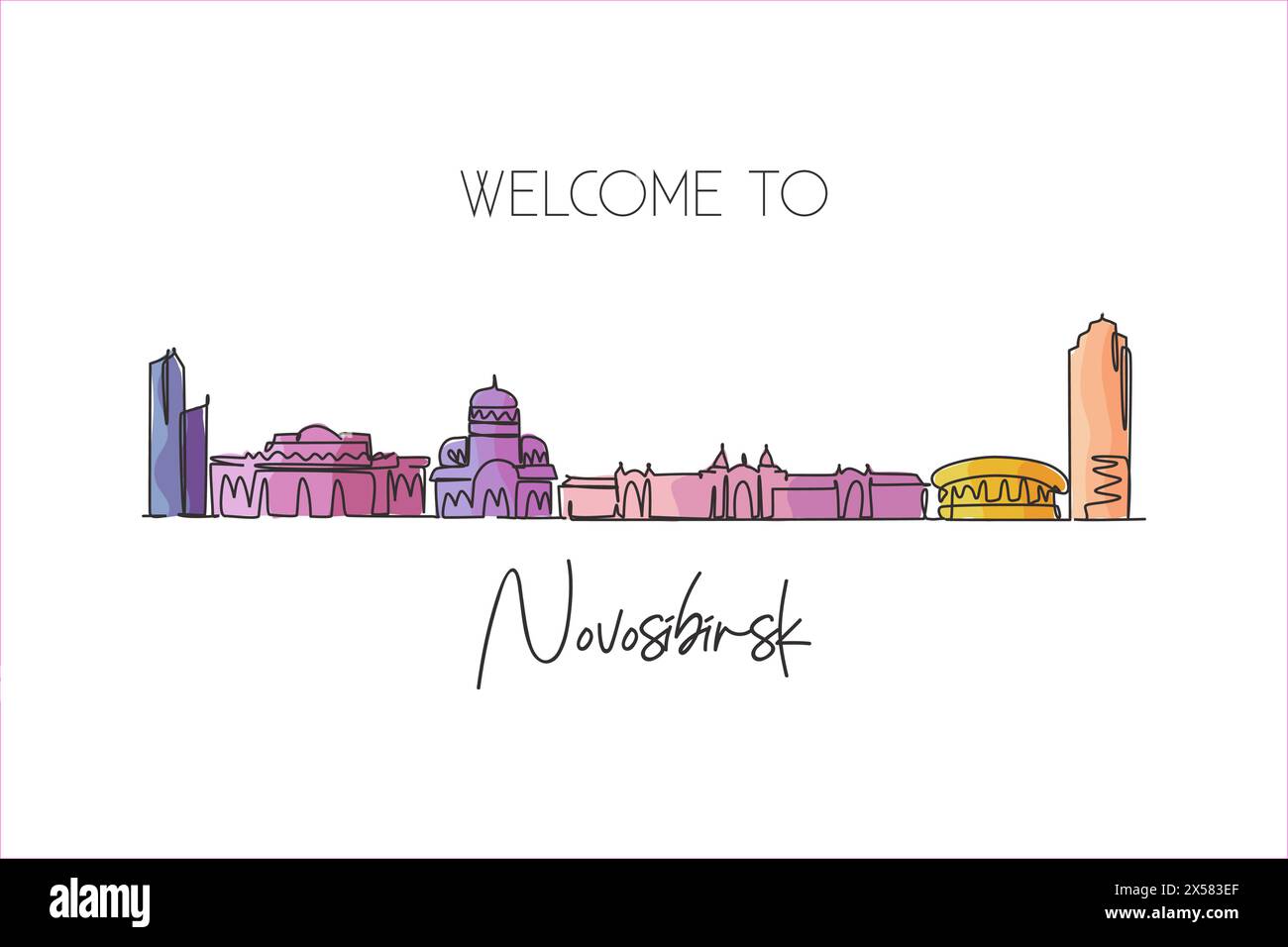 One single line drawing Novosibirsk city skyline, Russia. World ...