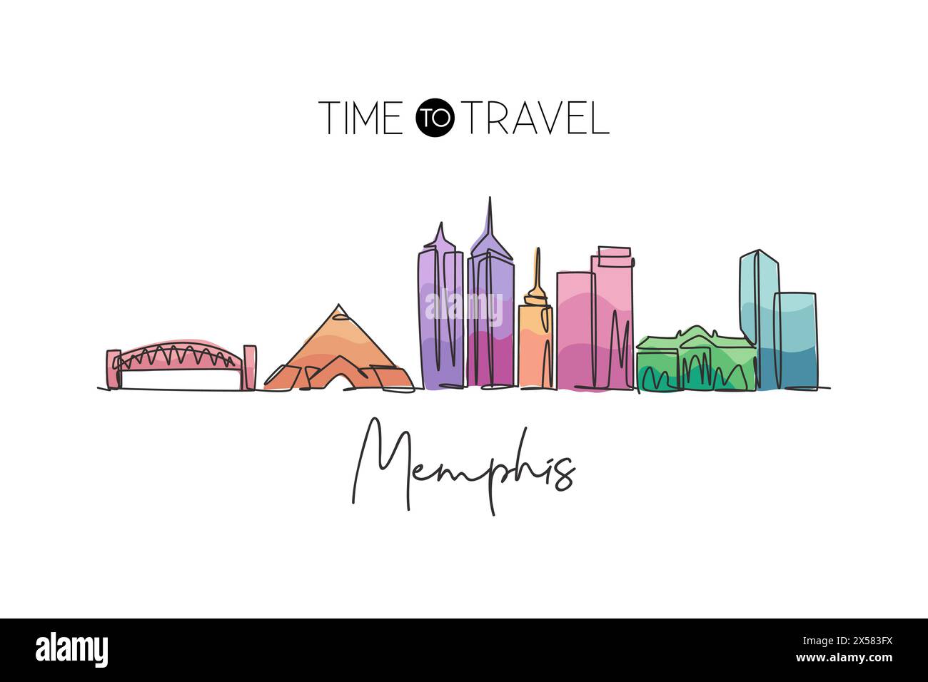 One single line drawing of Memphis city skyline, United States ...