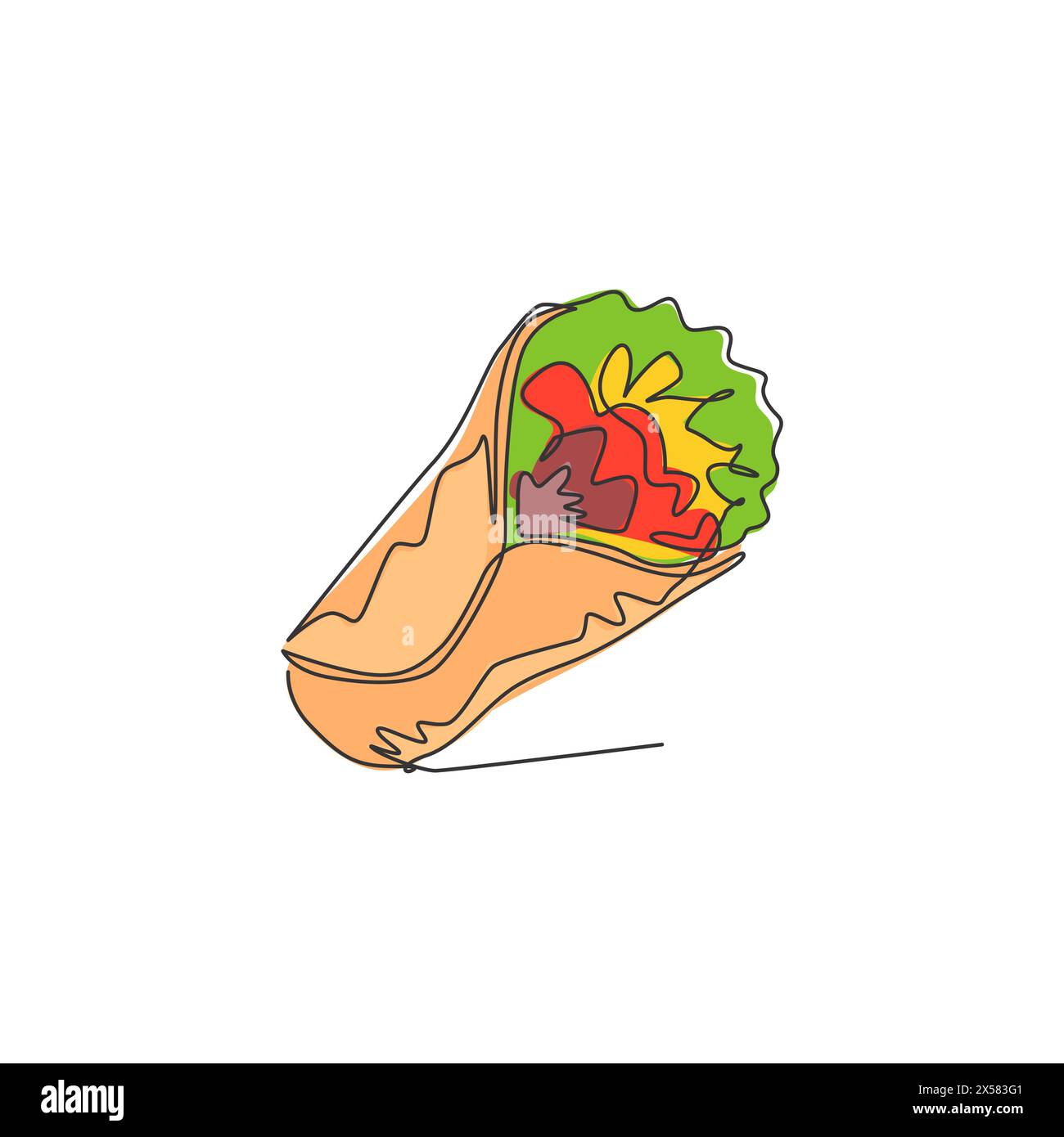 Single continuous line drawing stylized Mexican burritos shop logo ...