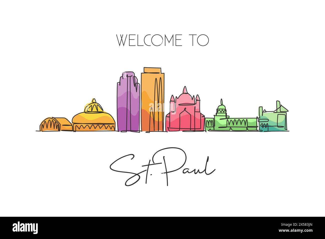 Single continuous line drawing Saint Paul city skyline, Minnesota ...