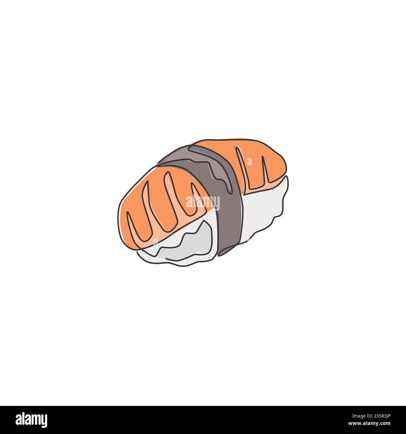 One single line drawing of fresh delicious Japanese sushi bar logo ...