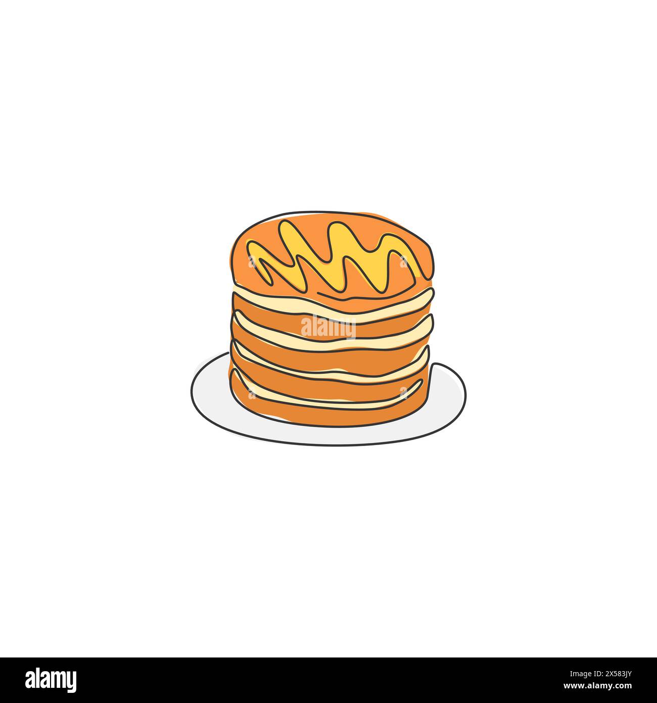 One continuous line drawing of fresh delicious American pancake piled ...