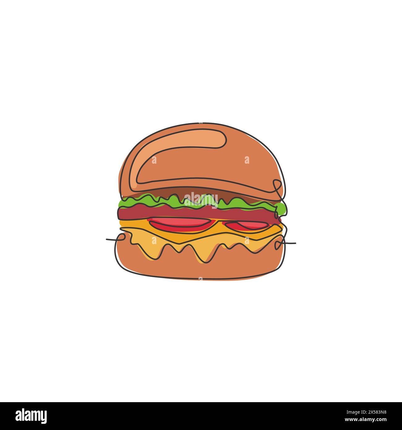 Single continuous line drawing of American burger logo label. Emblem ...
