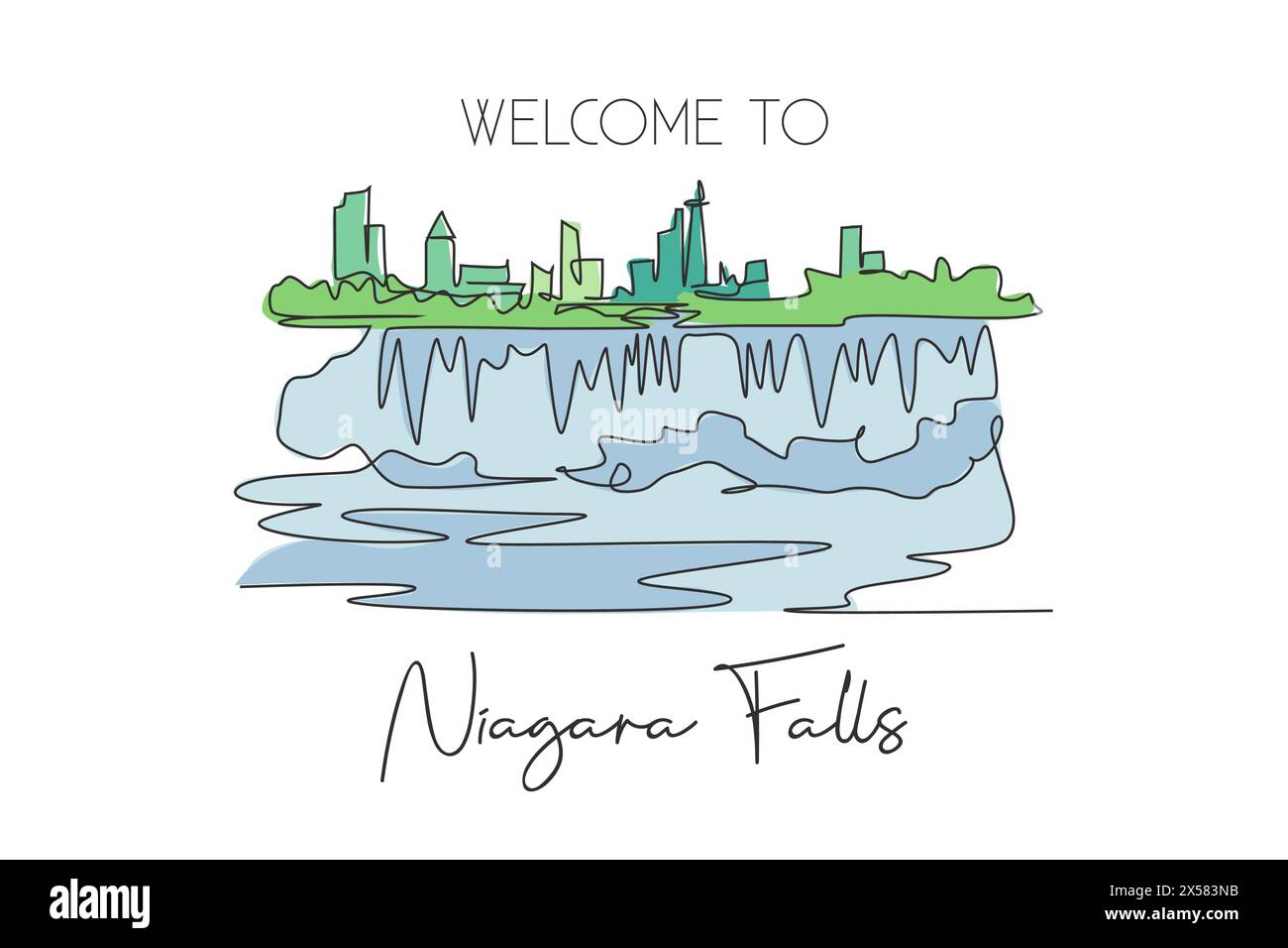 One continuous line drawing Niagara Falls skyline, Canada. Beautiful ...