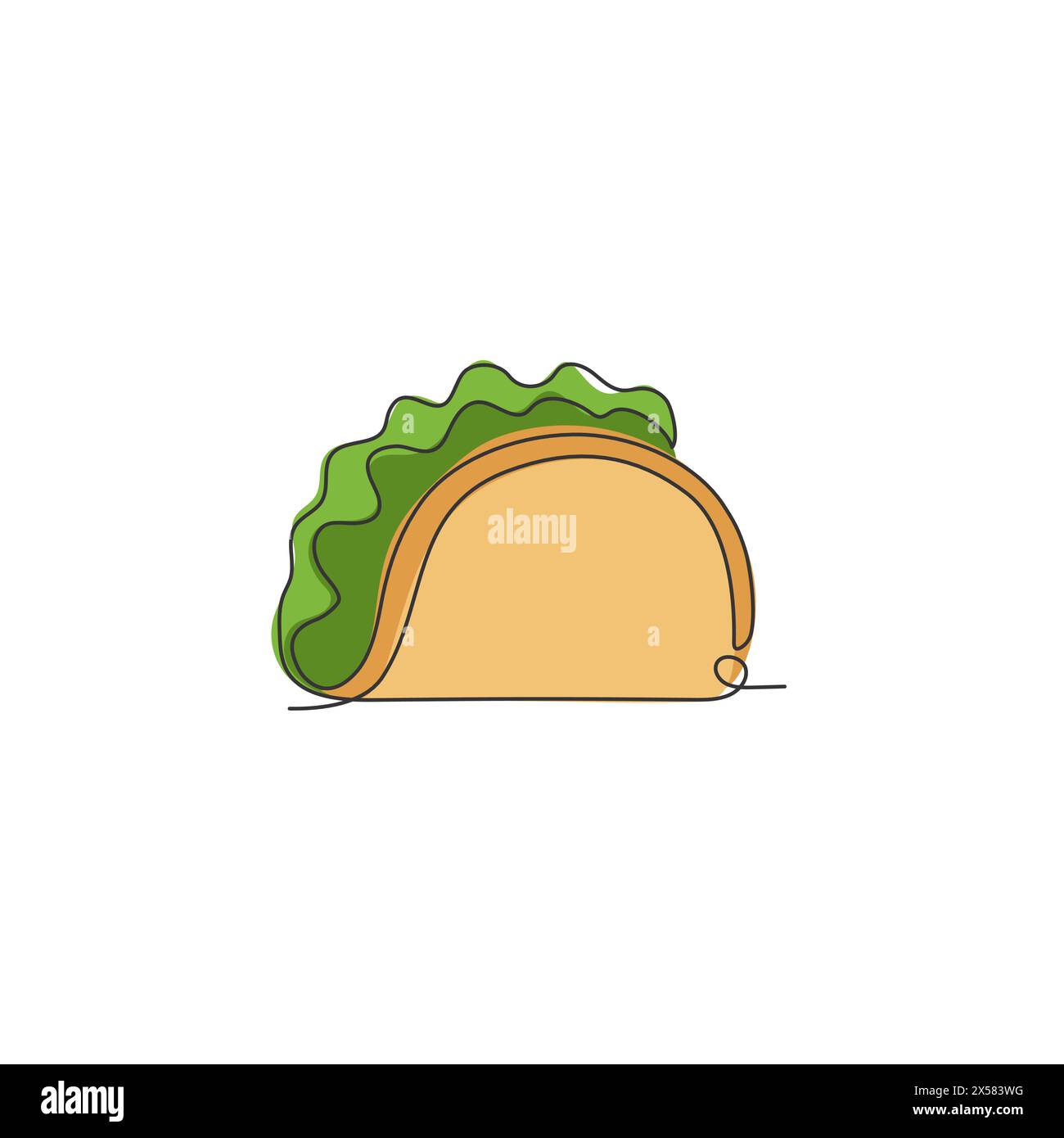 Single continuous line drawing of stylized Mexican taco logo label ...