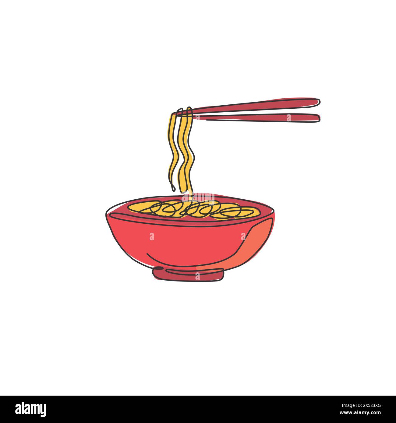 Single continuous line drawing of stylized spicy noodles store logo ...