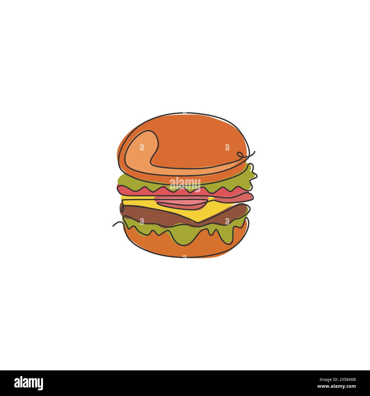 Single continuous line drawing American burger logo label. Emblem fast ...
