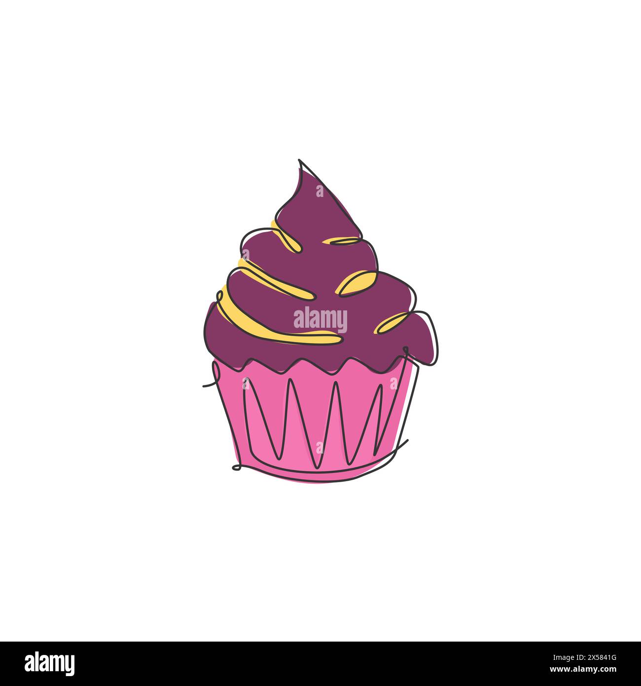 One continuous line drawing of fresh delicious American muffin cookies ...