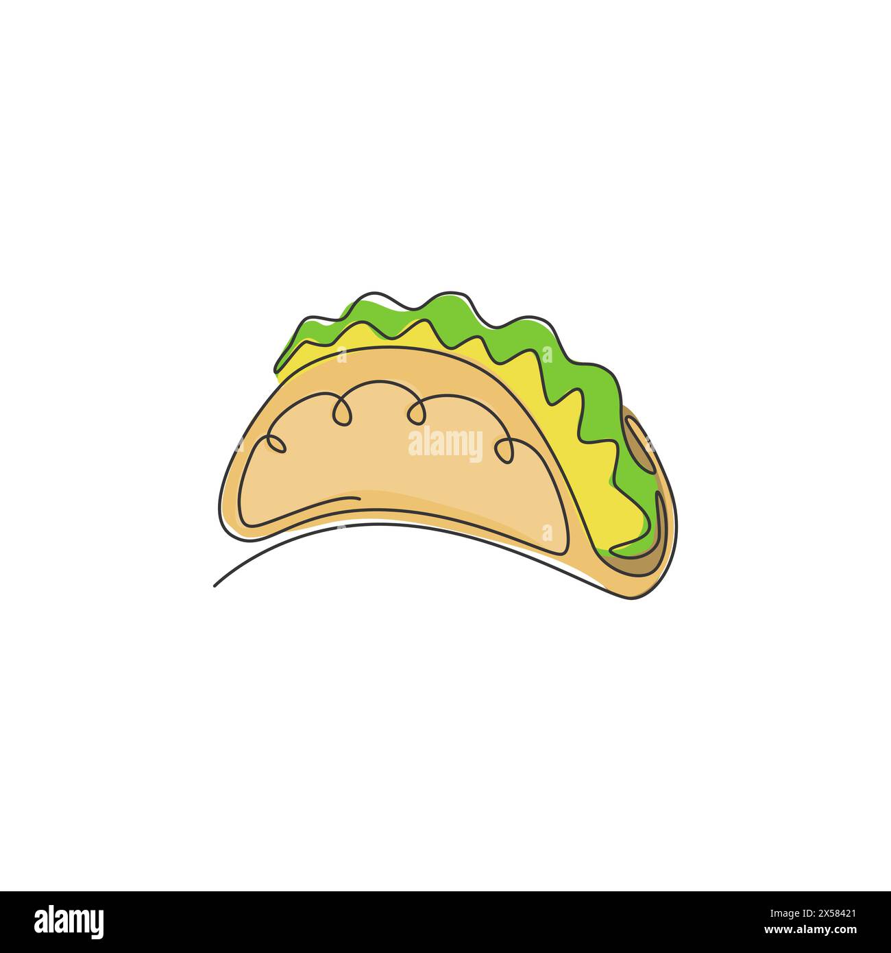 Single continuous line drawing of stylized Mexican tacos logo label ...