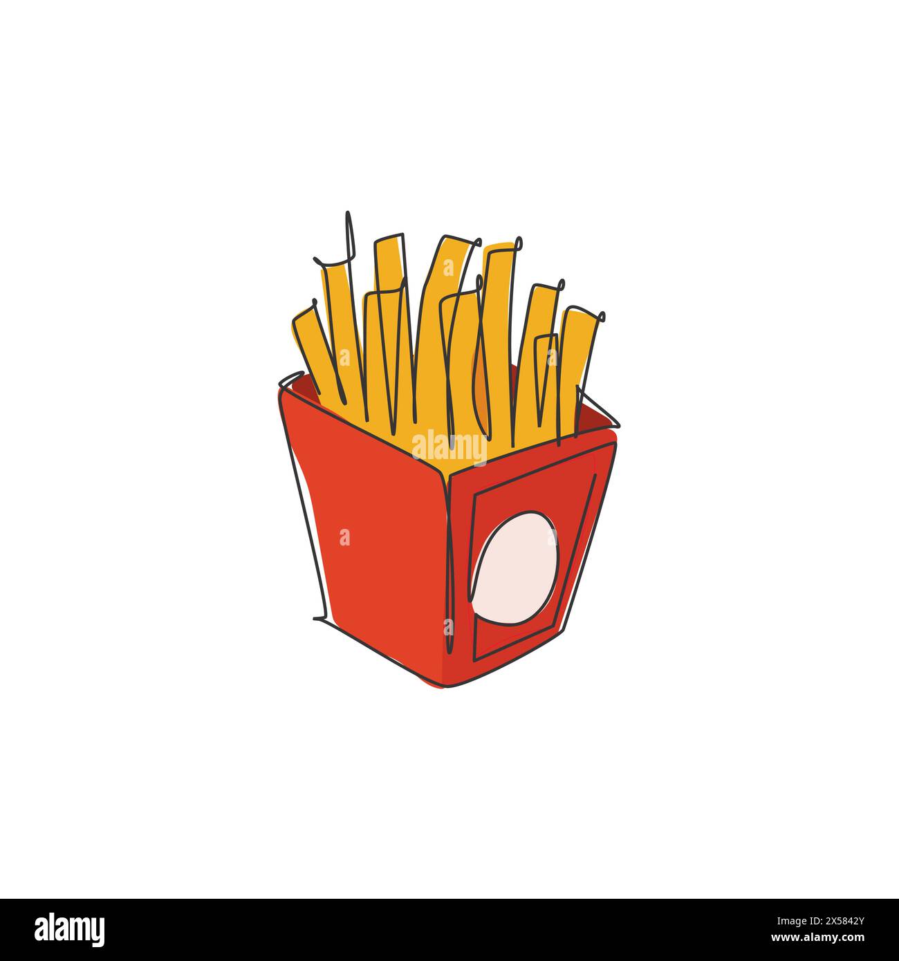 One single line drawing of fresh french fries logo vector illustration ...