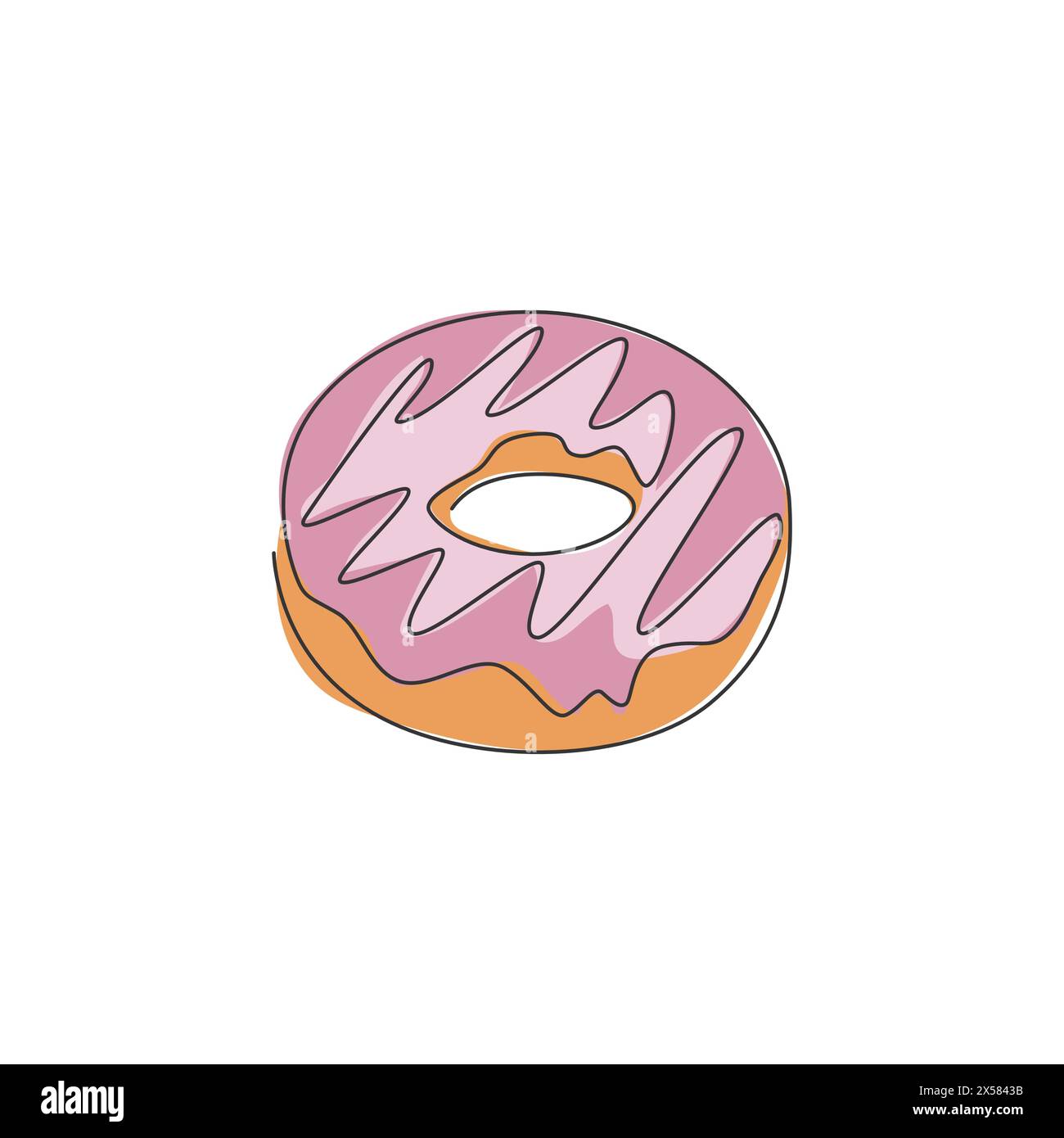 One single line drawing of fresh sweet donuts store logo vector graphic ...
