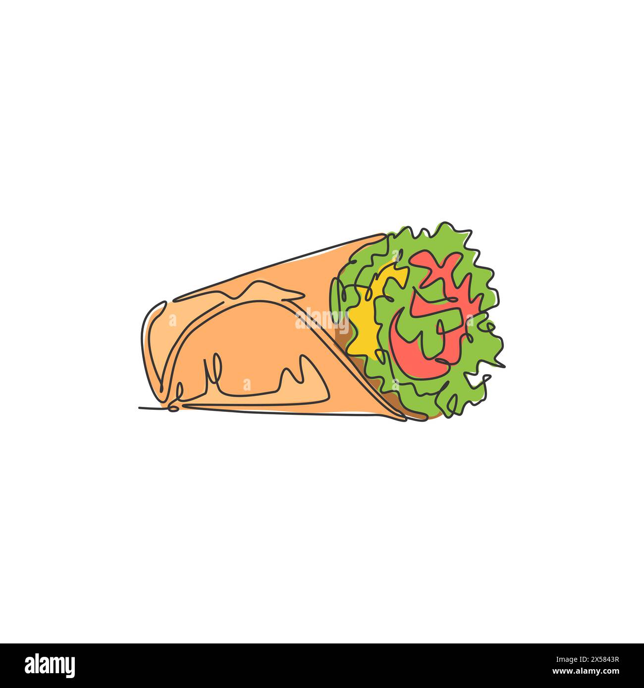 Single continuous line drawing of stylized Mexican burritos shop logo ...