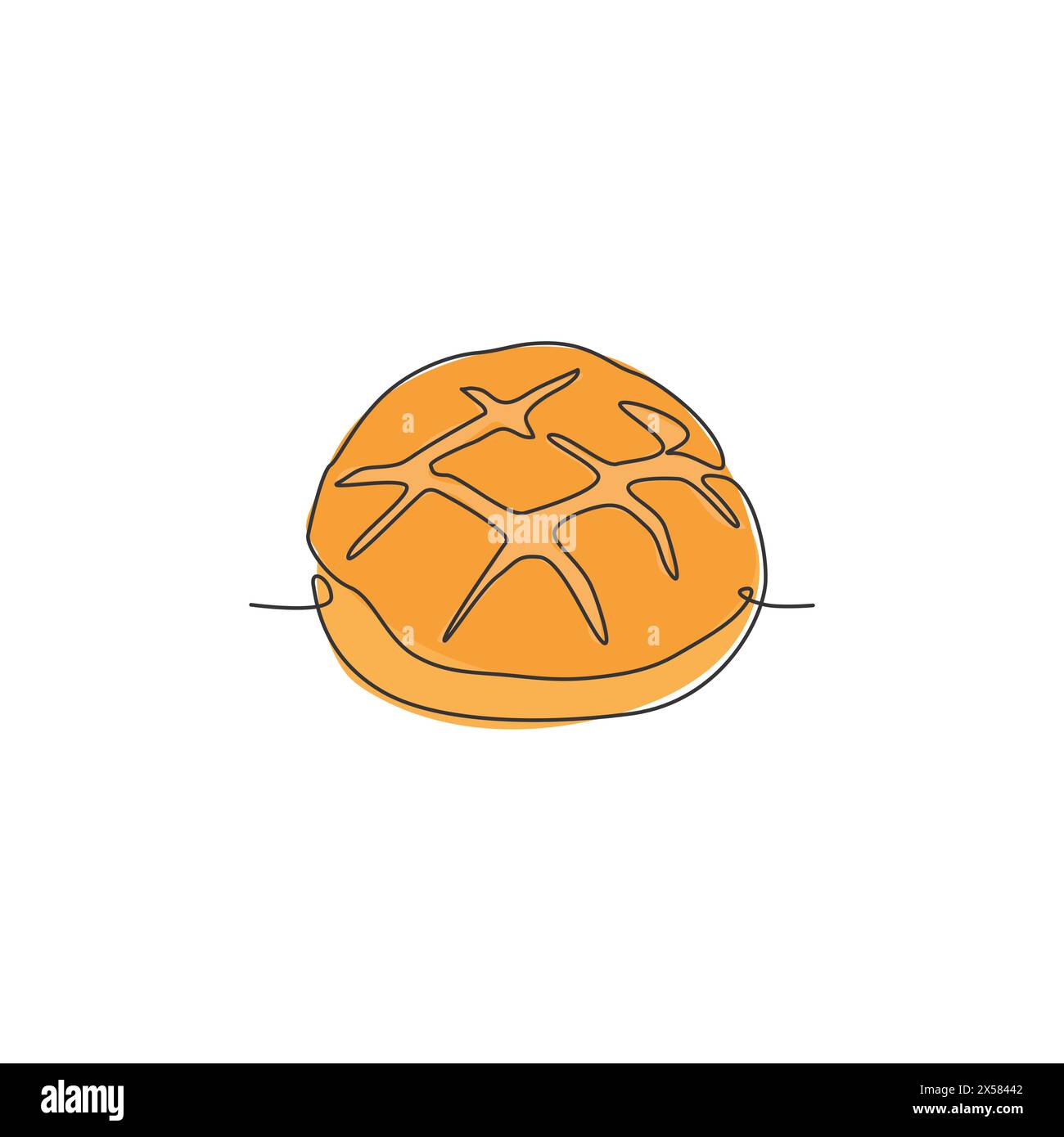 Single continuous line drawing stylized online sweet round bread shop ...