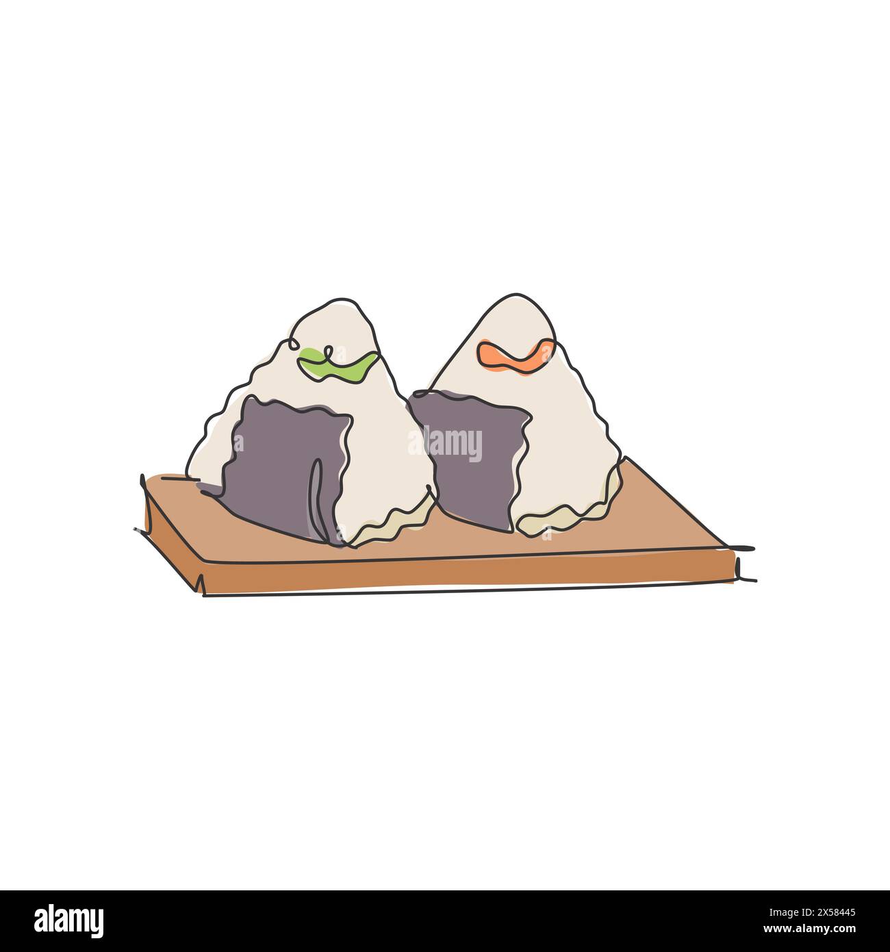 One continuous line drawing fresh delicious Japanese onigiri rice ...