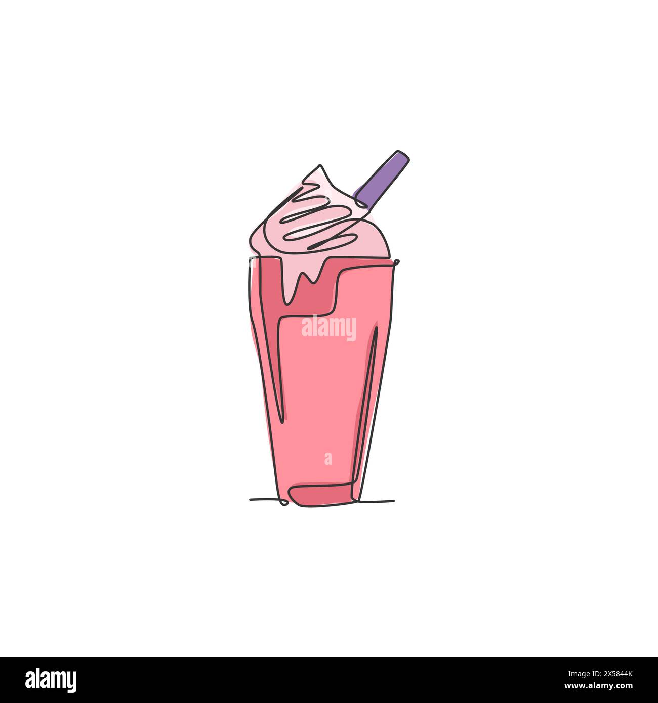 One single line drawing of fresh milkshake with whipped cream and wafer ...