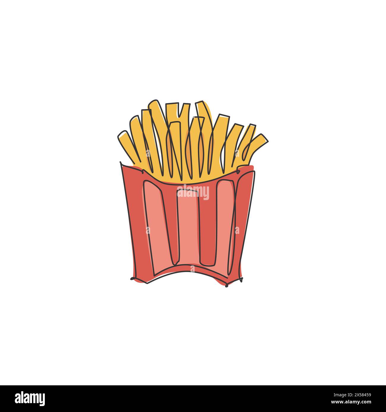 Single continuous line drawing of stylized french fries store logo ...