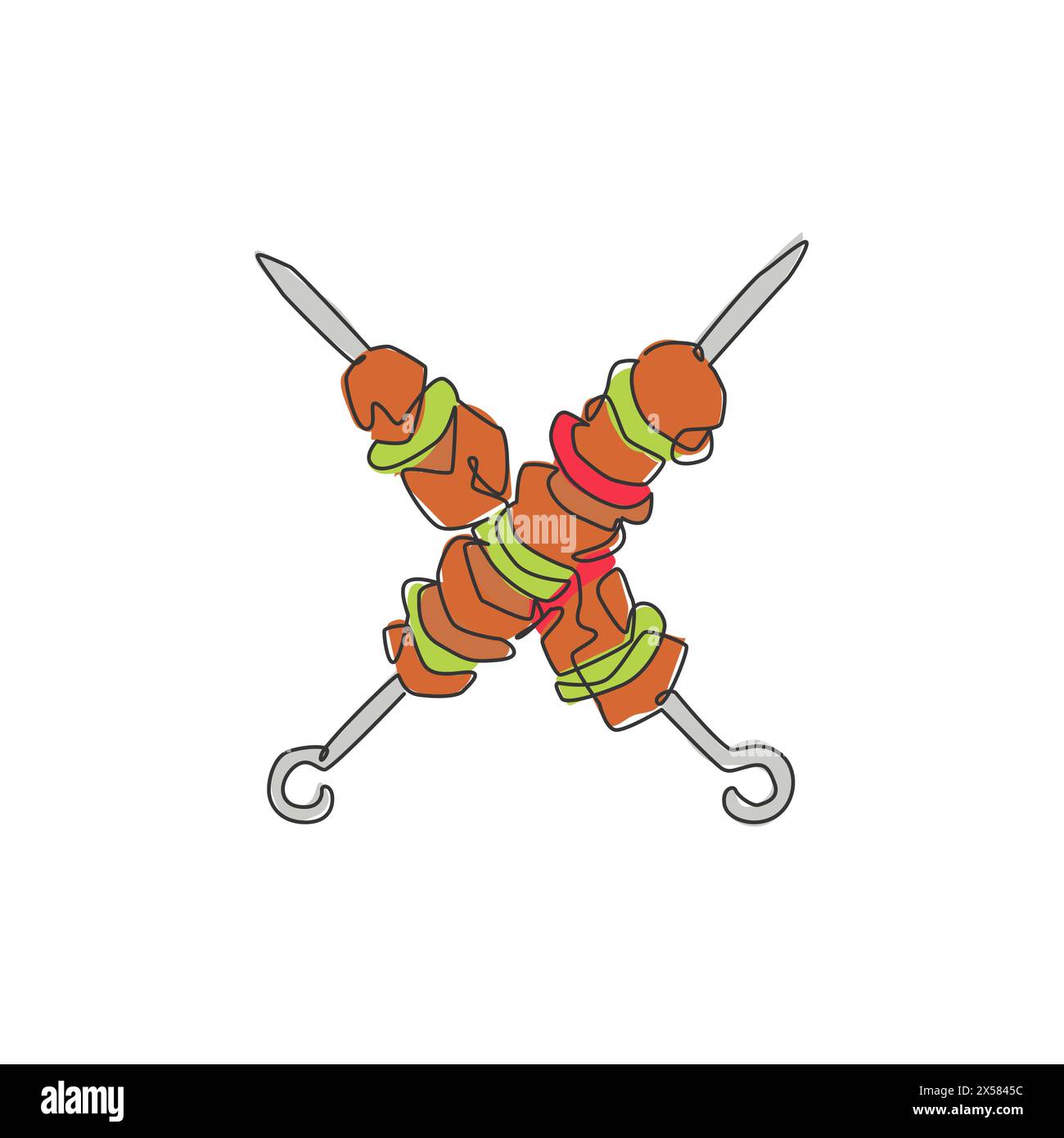 Single continuous line drawing of stylized Turkish kebab shop logo ...