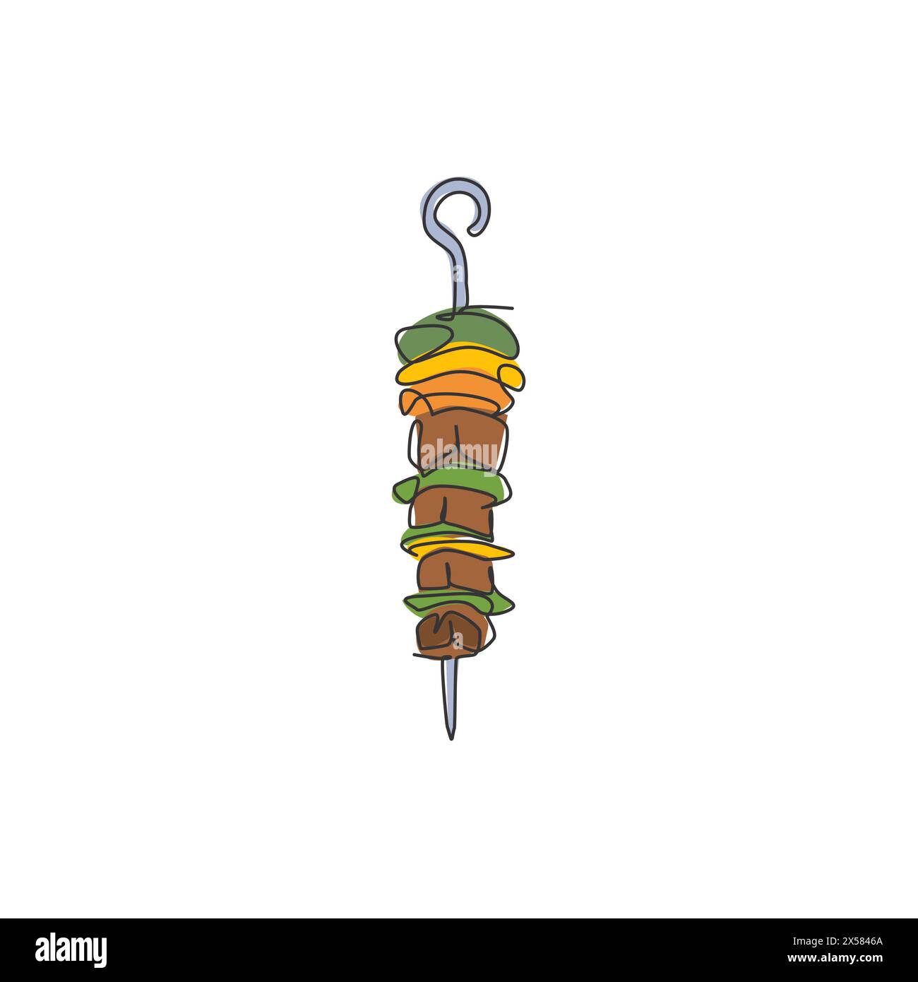 One continuous line drawing of fresh hot delicious Turkish kebab ...