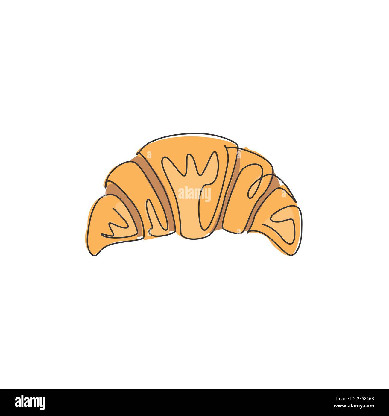 Single continuous line drawing of stylized sweet croissant shop logo ...