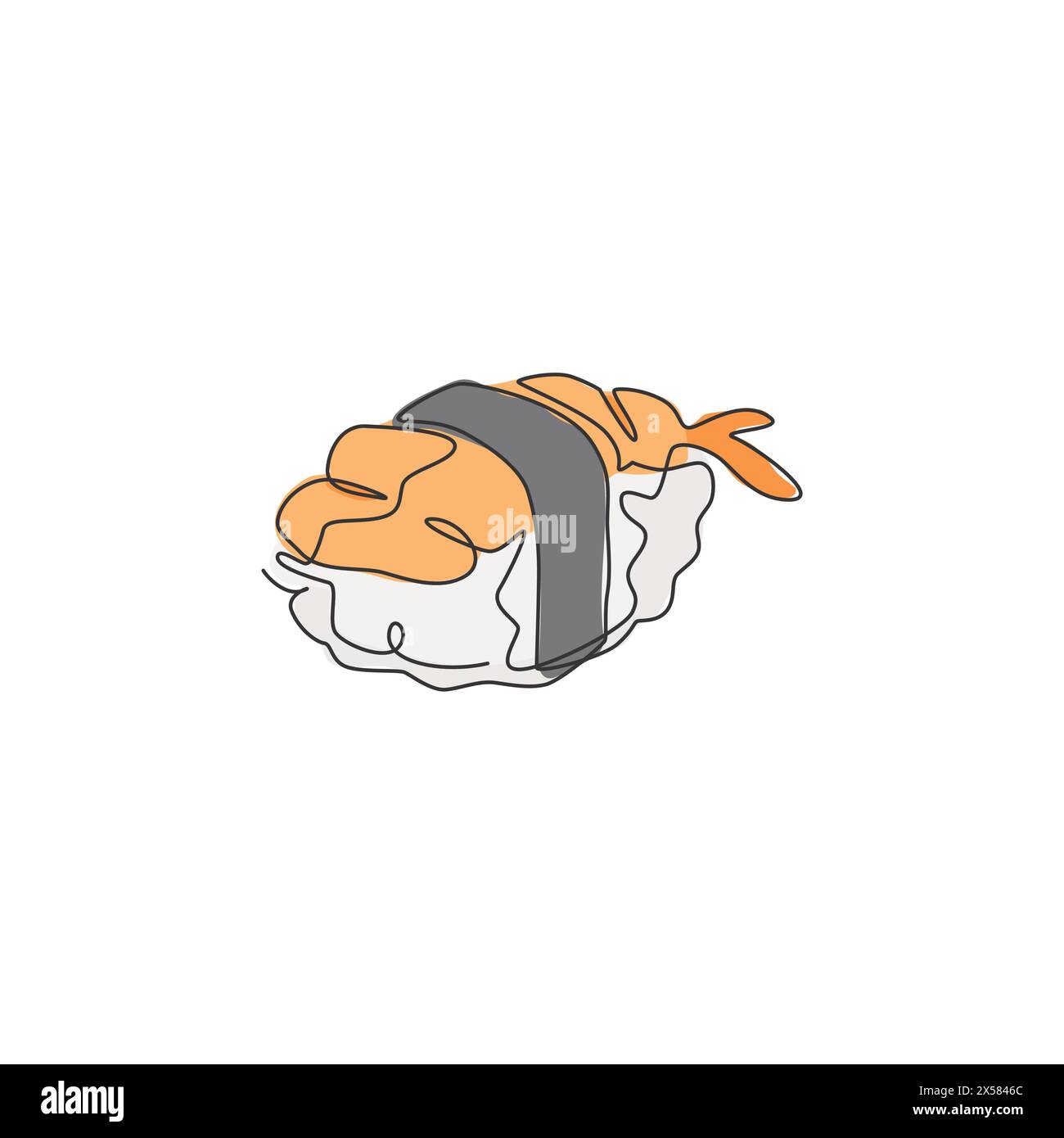 One single line drawing of fresh Japanese nigiri sushi bar logo vector ...