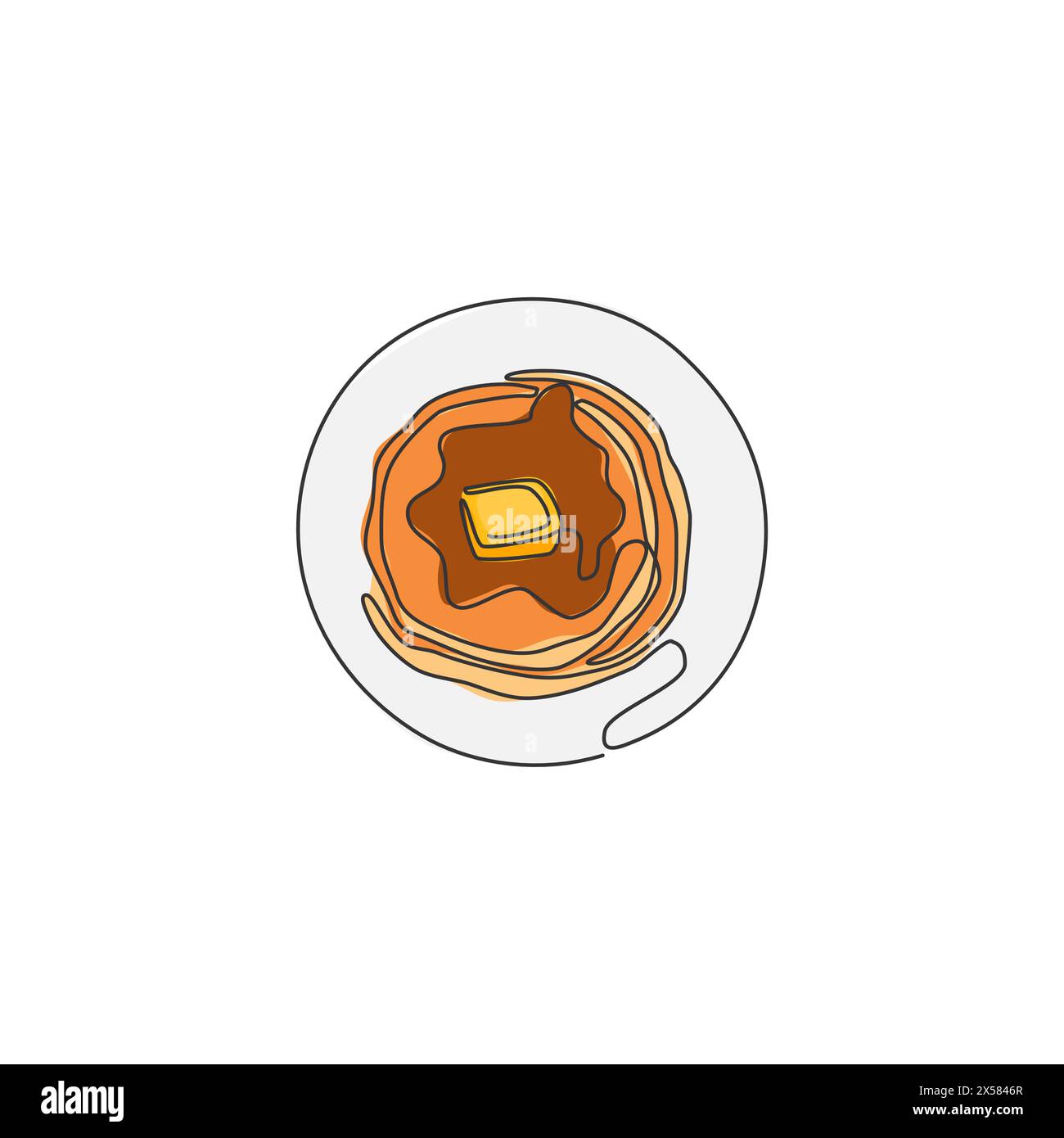 Single continuous line drawing of stylized sweet pancake from top view ...