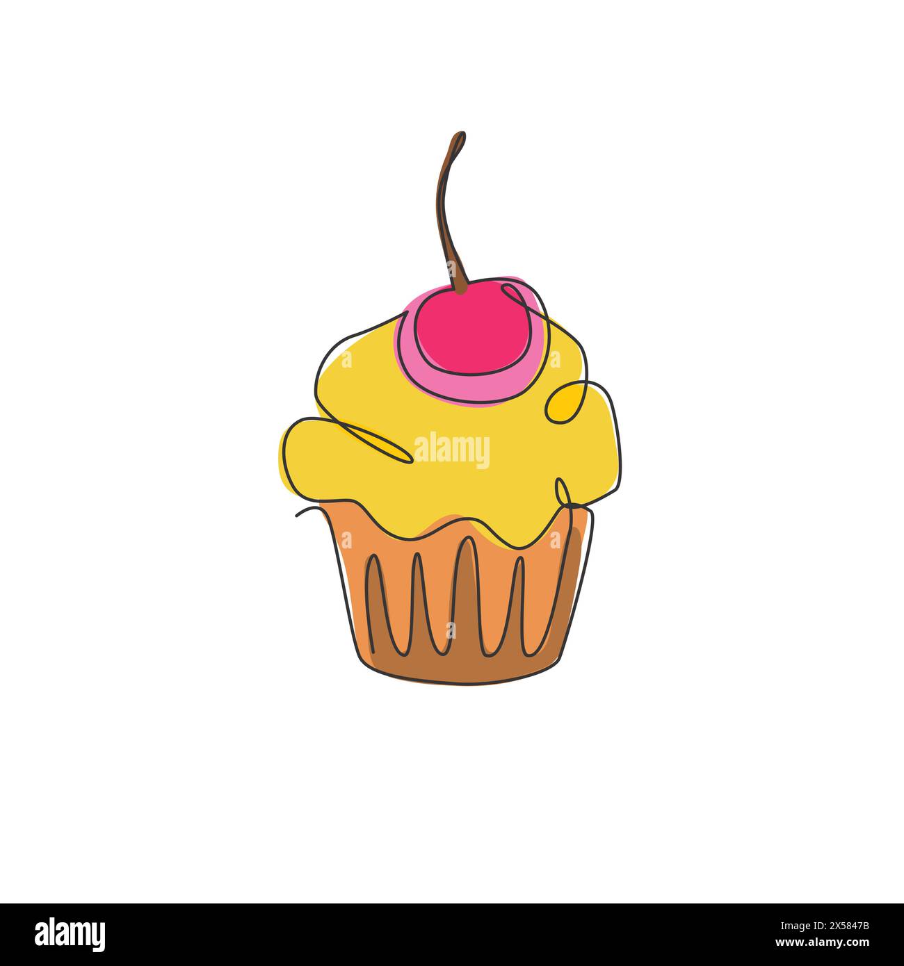 One single line drawing of fresh muffin with cherry cake online shop ...