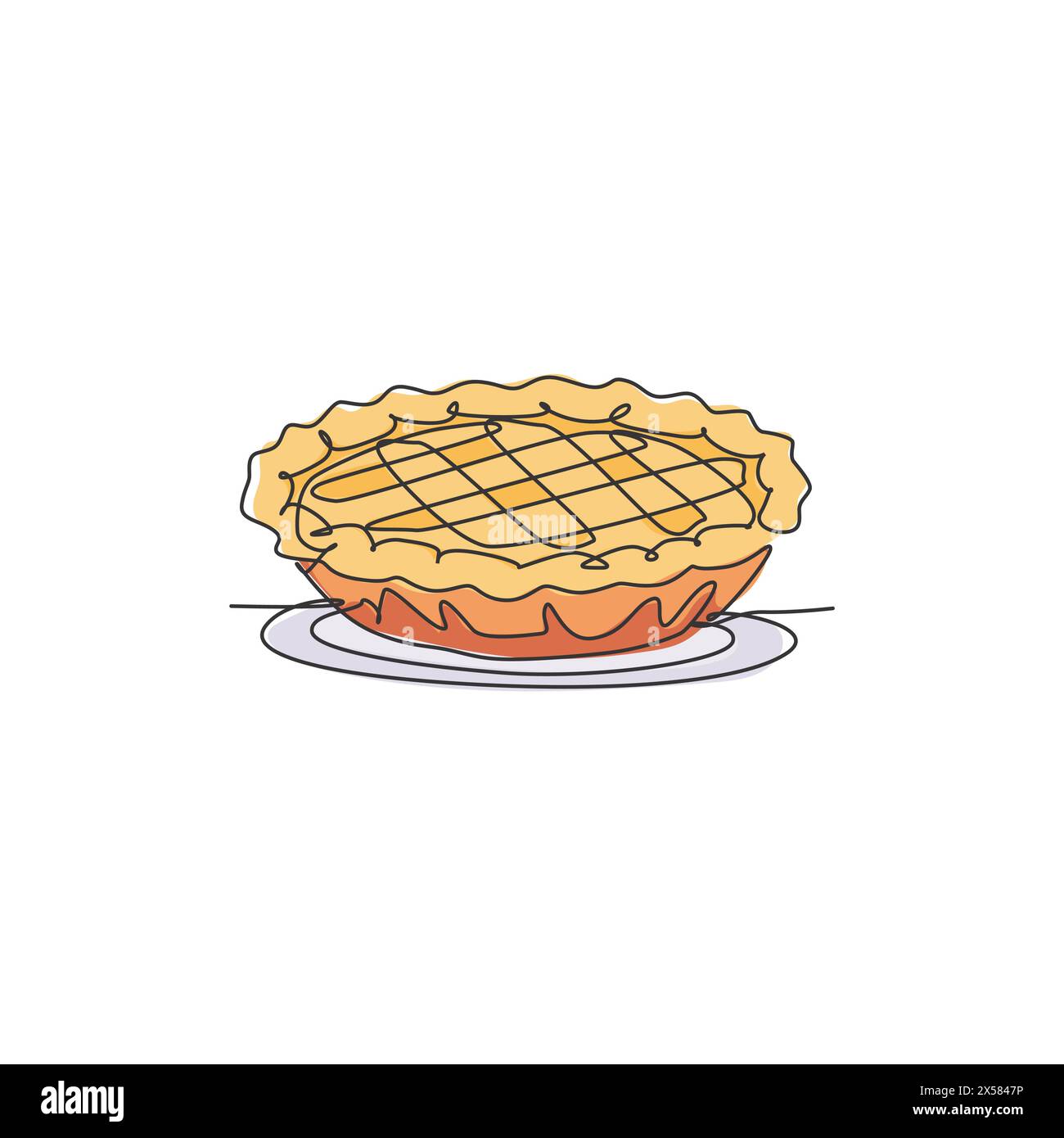 Single continuous line drawing of stylized delicious apple pie for cake ...