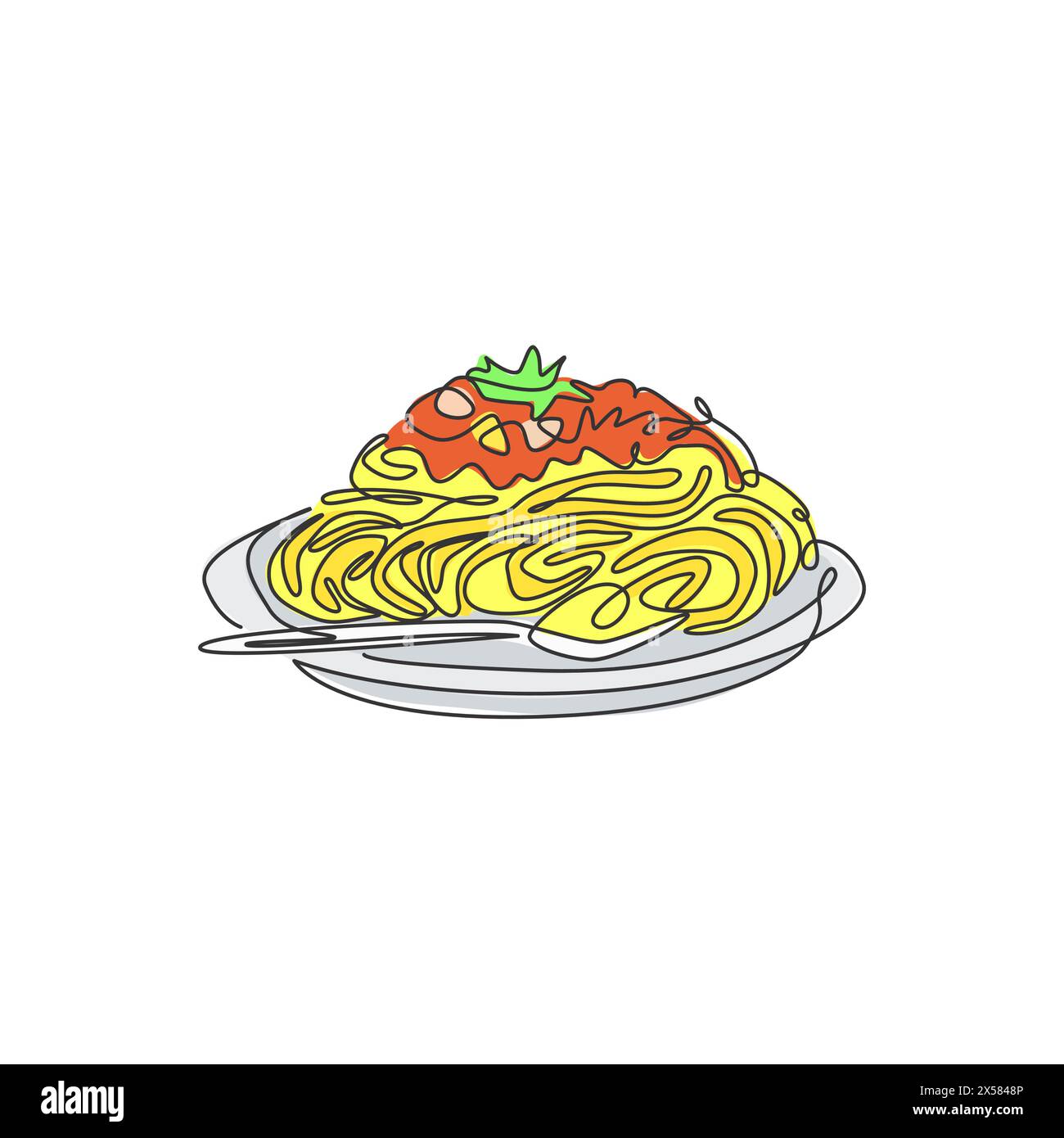 One single line drawing fresh delicious Italian spaghetti logo graphic ...