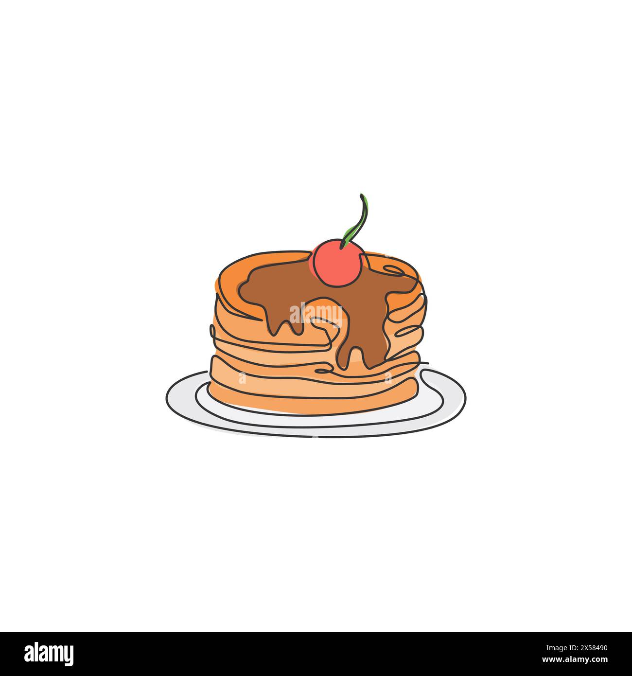 One continuous line drawing of fresh delicious American pancake with ...