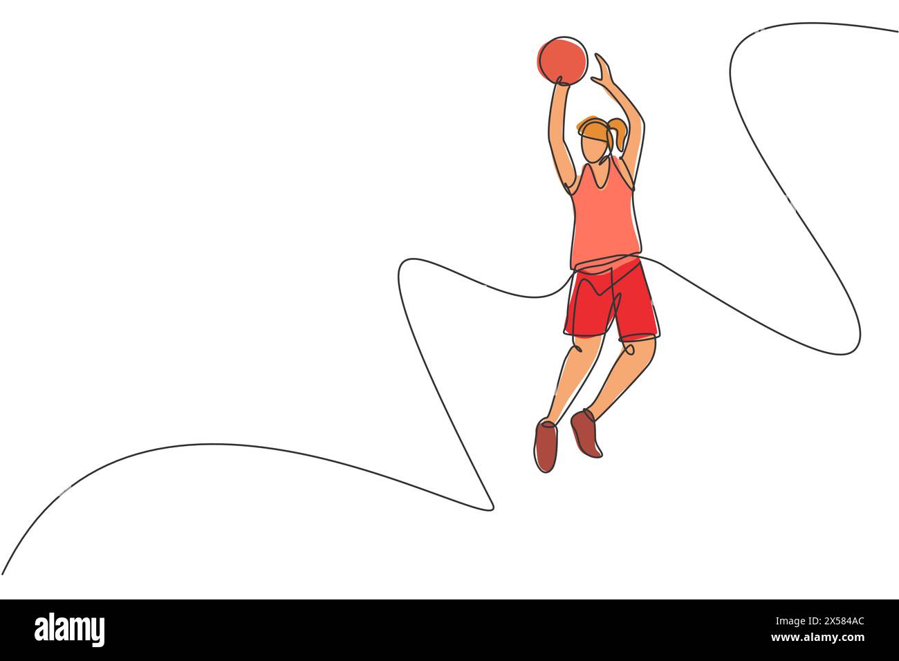 One single line drawing of young energetic basketball player jumping ...