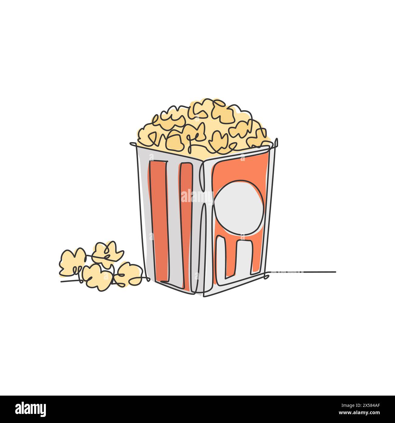 One continuous line drawing of fresh sweet delicious pop corn with ...