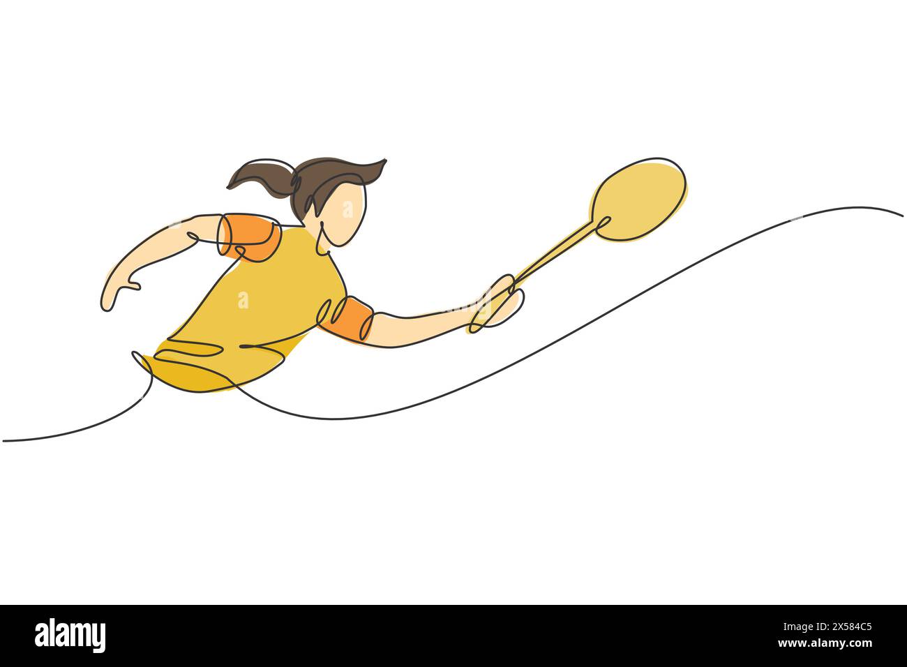 One continuous line drawing of young badminton player hit shuttlecock ...