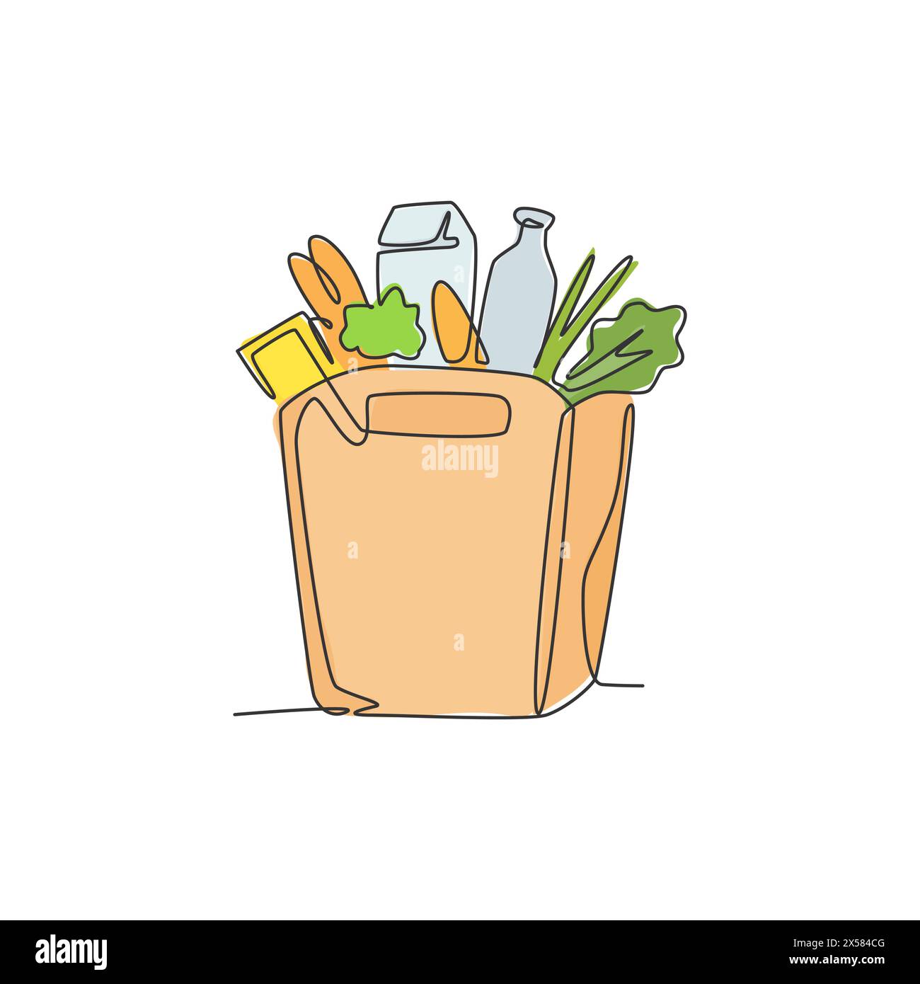 One single line drawing of fresh vegetables, milk, lettuce, carrot and ...