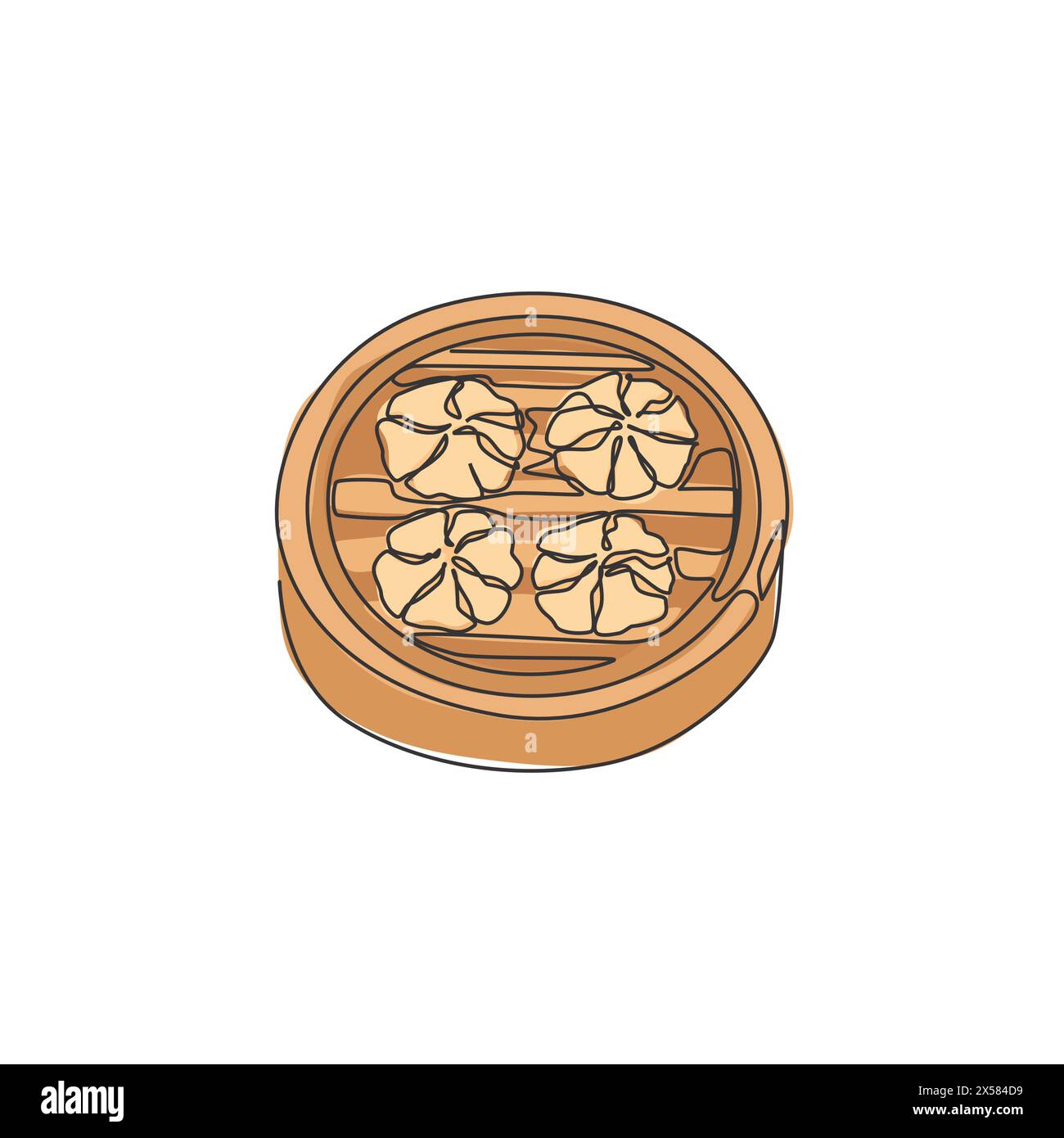 One single line drawing of fresh Chinese dumpling logo graphic vector ...