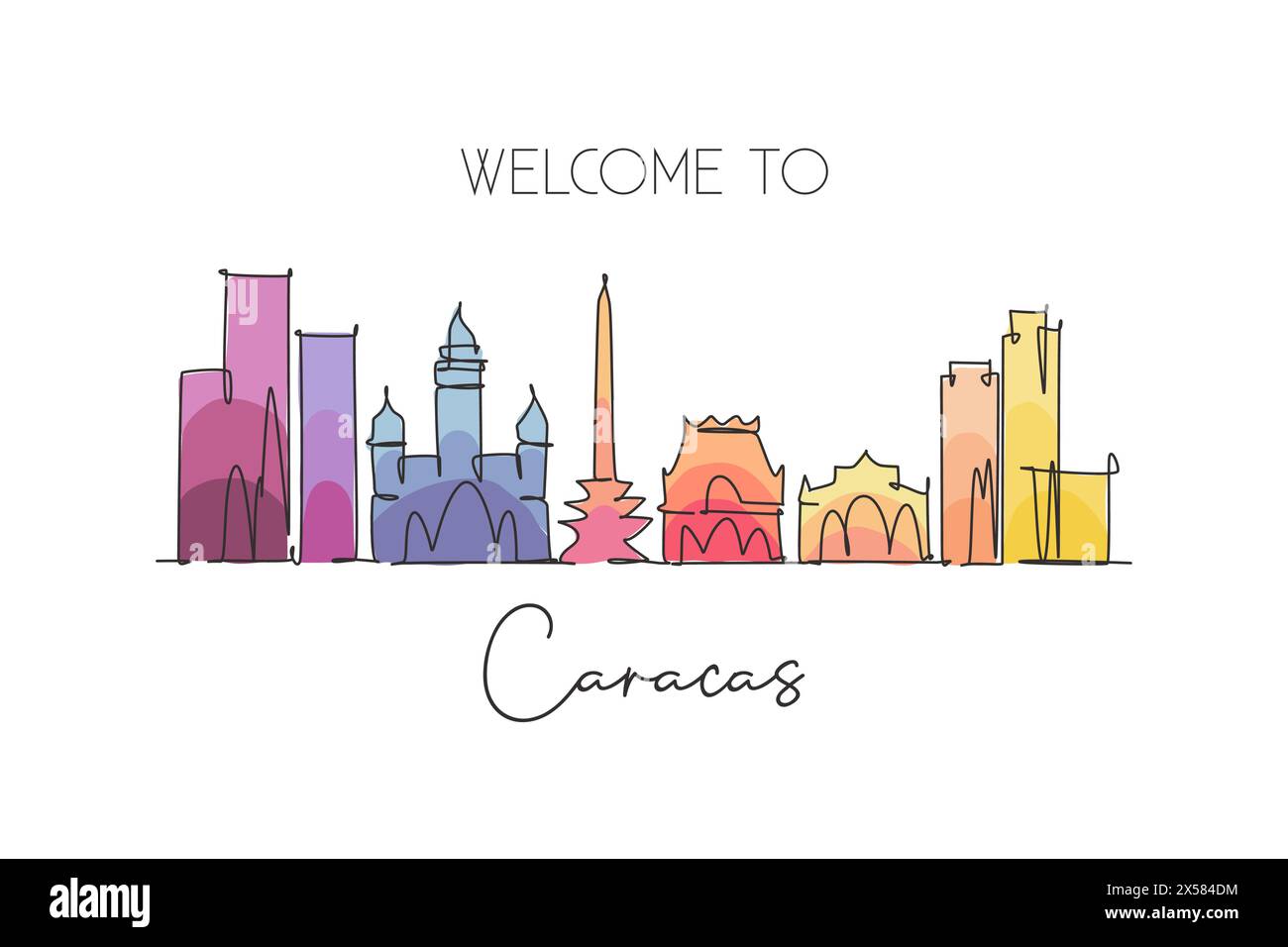 One continuous line drawing of Caracas city skyline, Venezuela ...