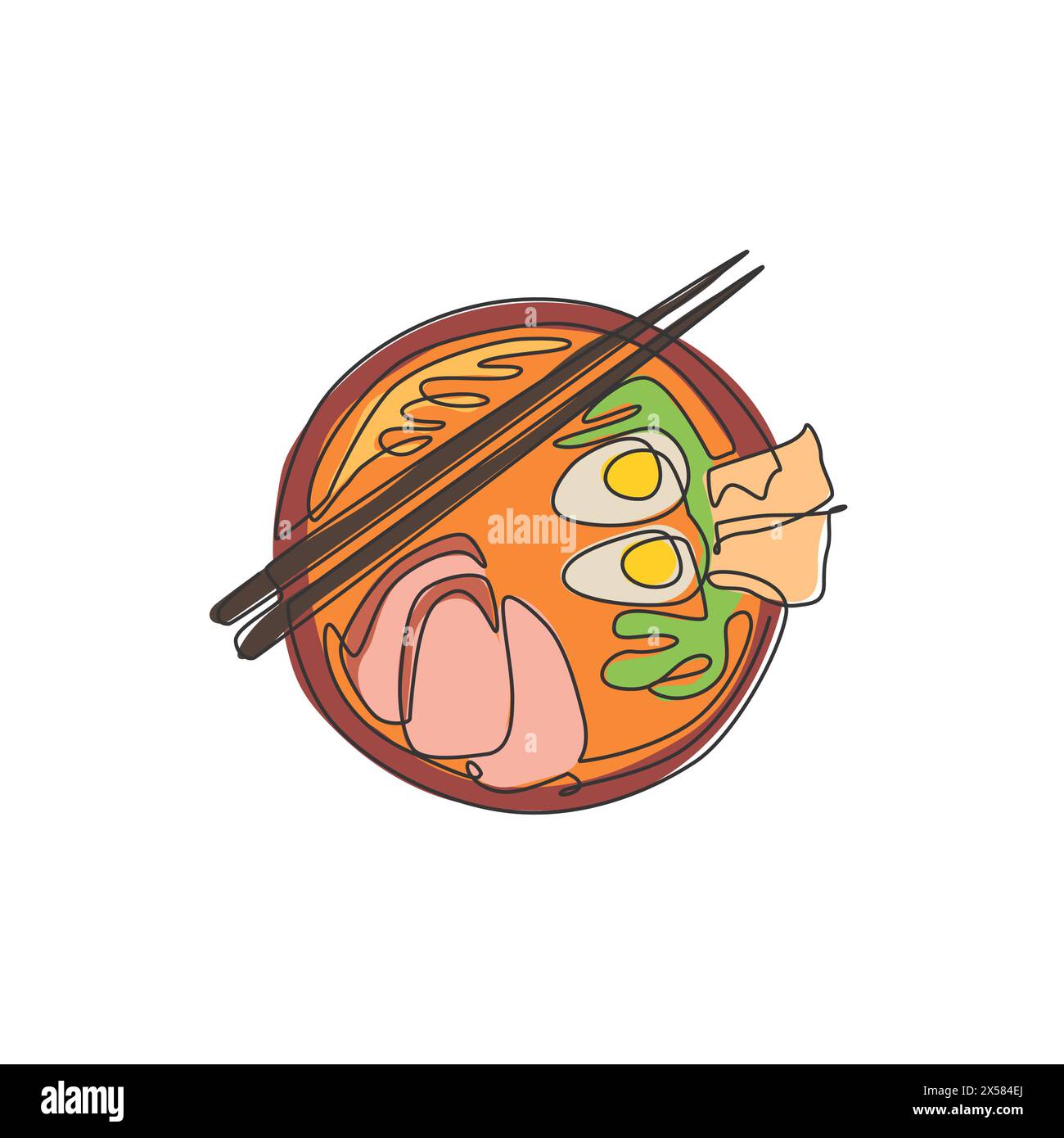 Single continuous line drawing of stylized Japanese ramen logo label ...