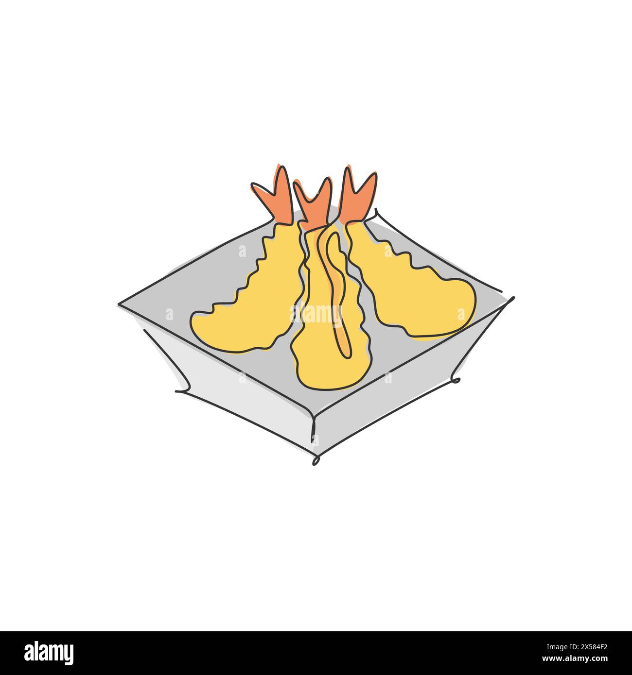 Single continuous line drawing of stylized Japanese prawn tempura logo ...
