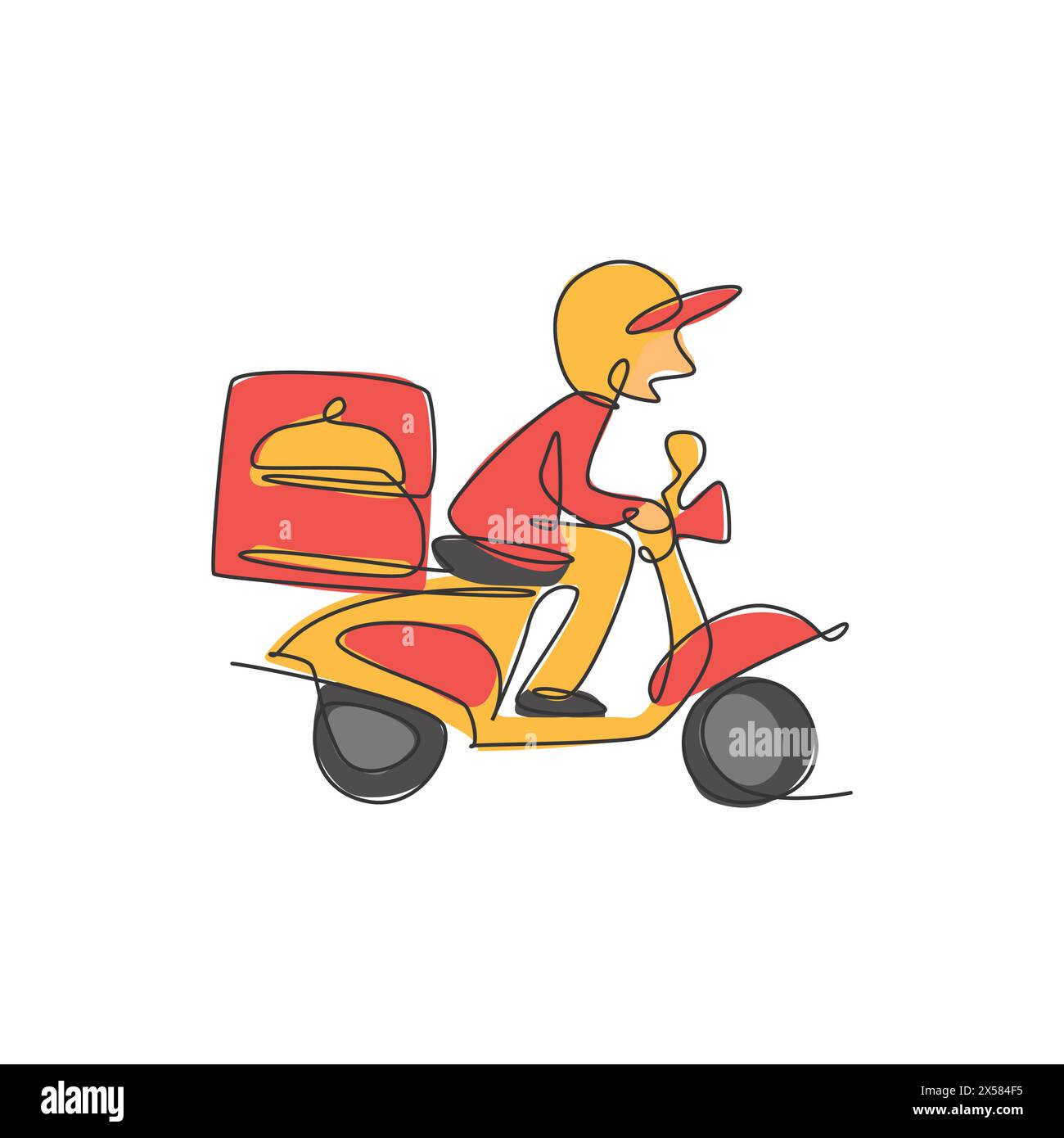 Single continuous line drawing young man driving motorcycle carrying ...