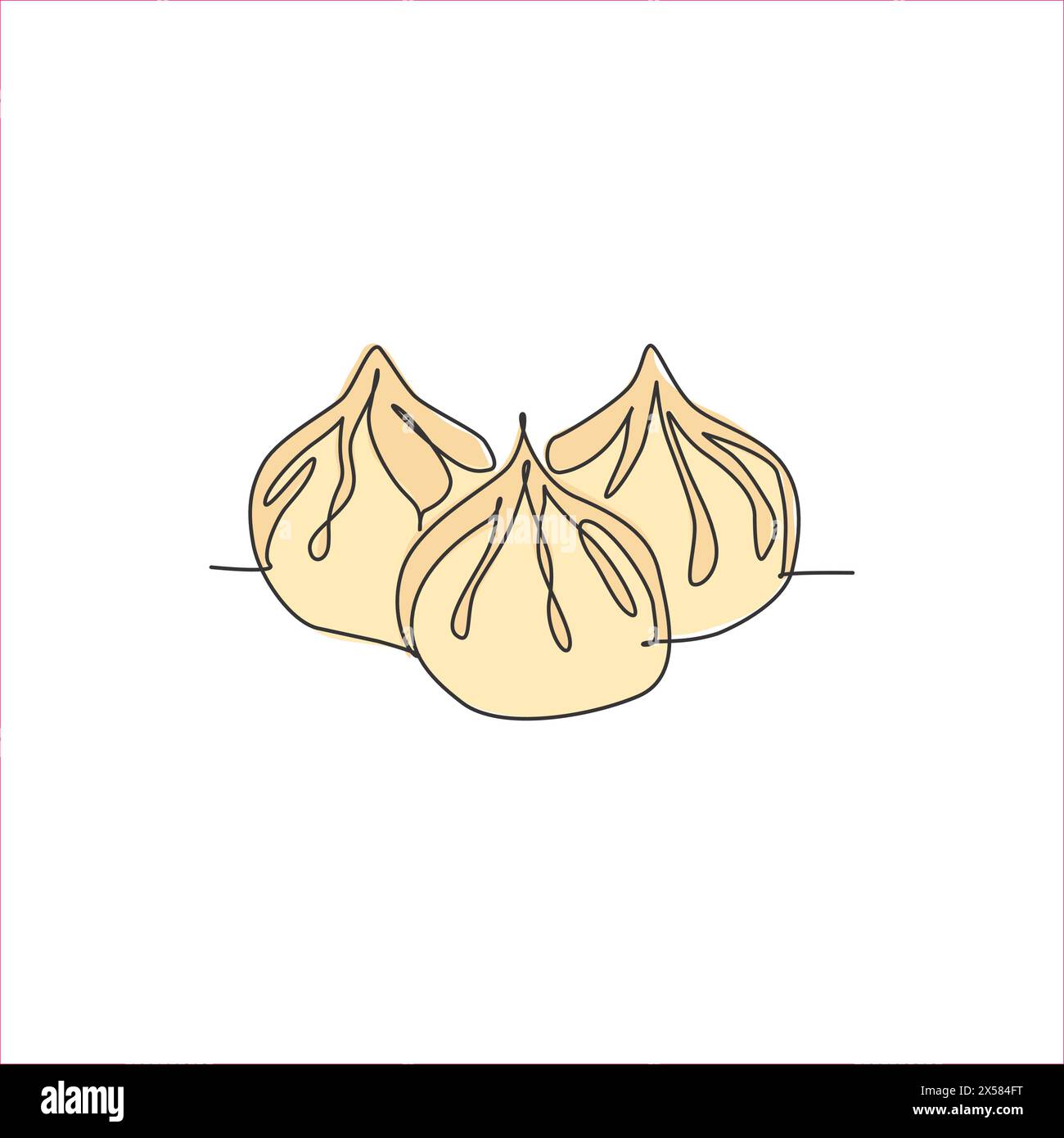 Single continuous line drawing of stylized Chinese dumpling logo label ...