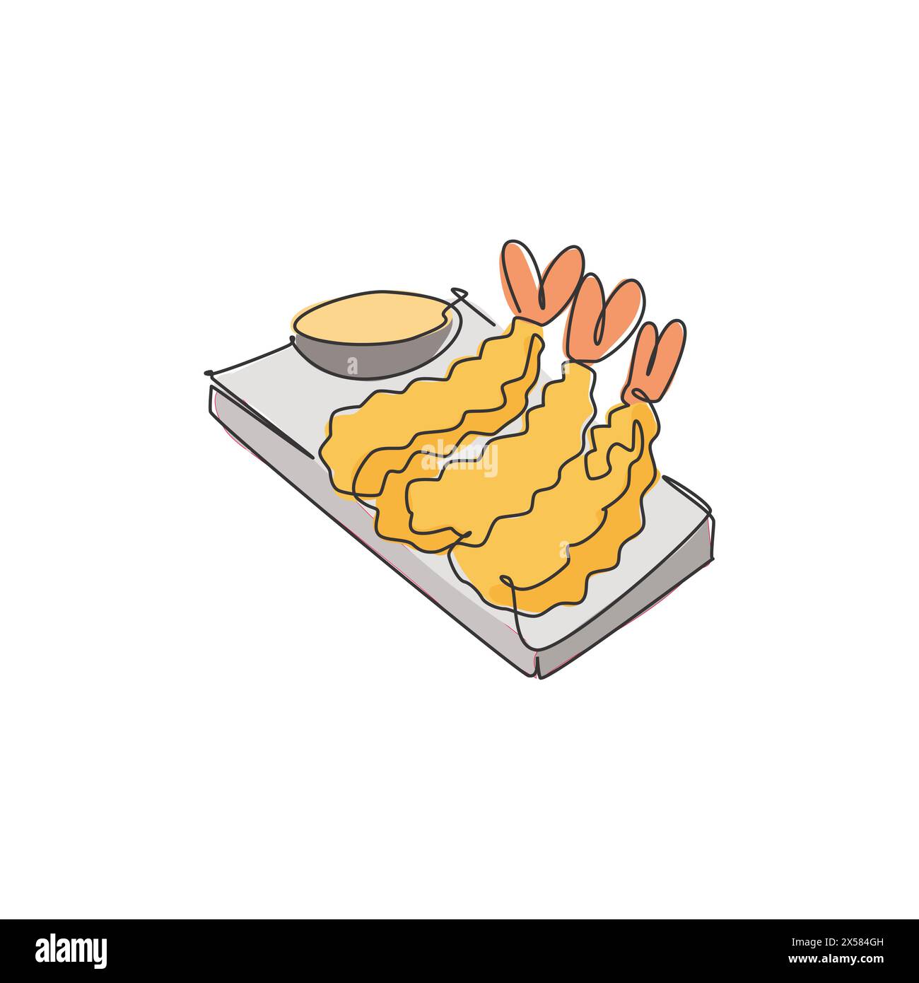 Single continuous line drawing of stylized crunchy Japan tempura logo ...
