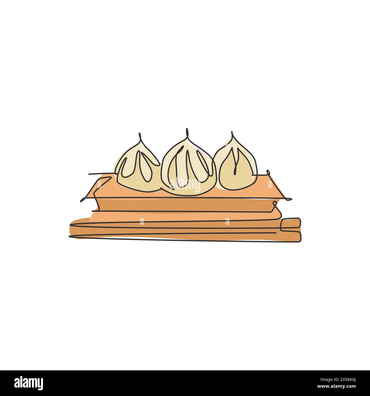 One continuous line drawing fresh delicious Chinese dumpling restaurant ...