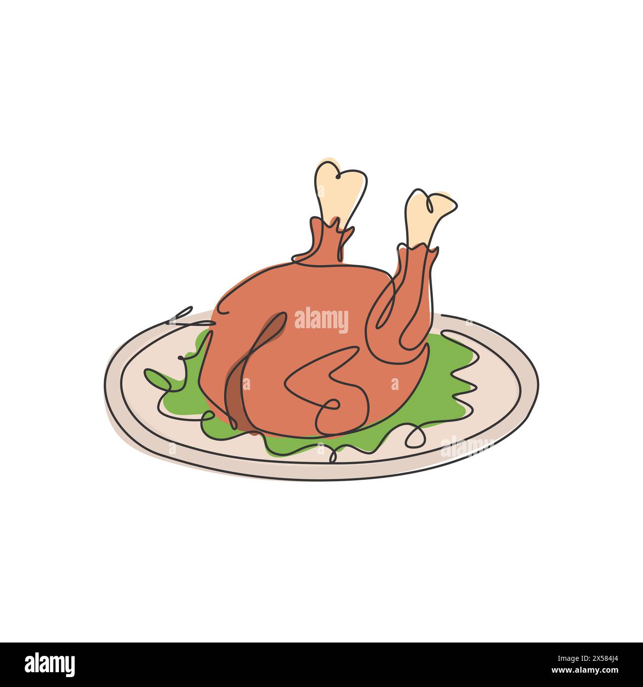 Single continuous line drawing of stylized delicious roasted turkey for ...
