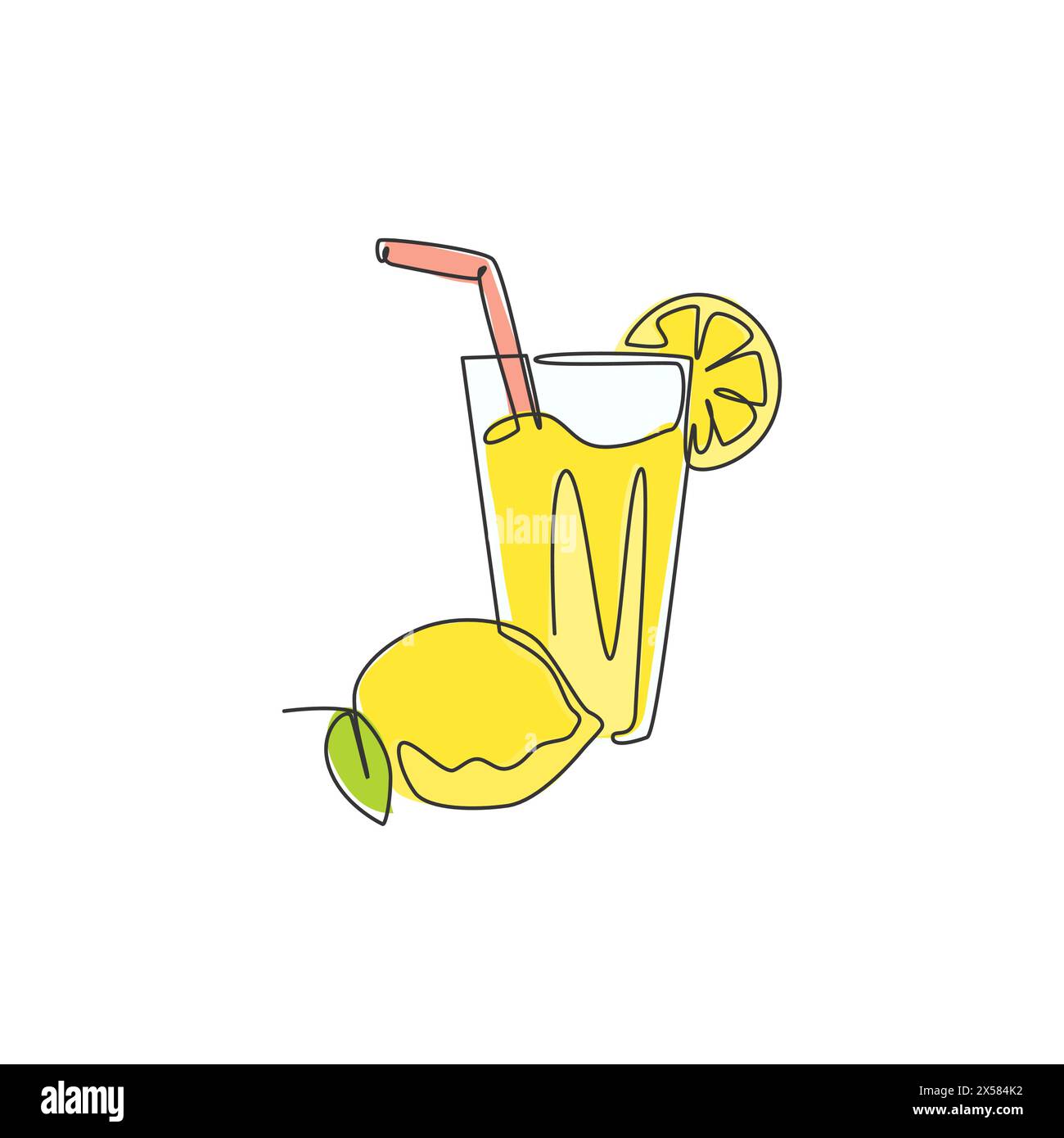 Single continuous line drawing of stylized lemonade ice logo label. Beverage lemon drink menu ...