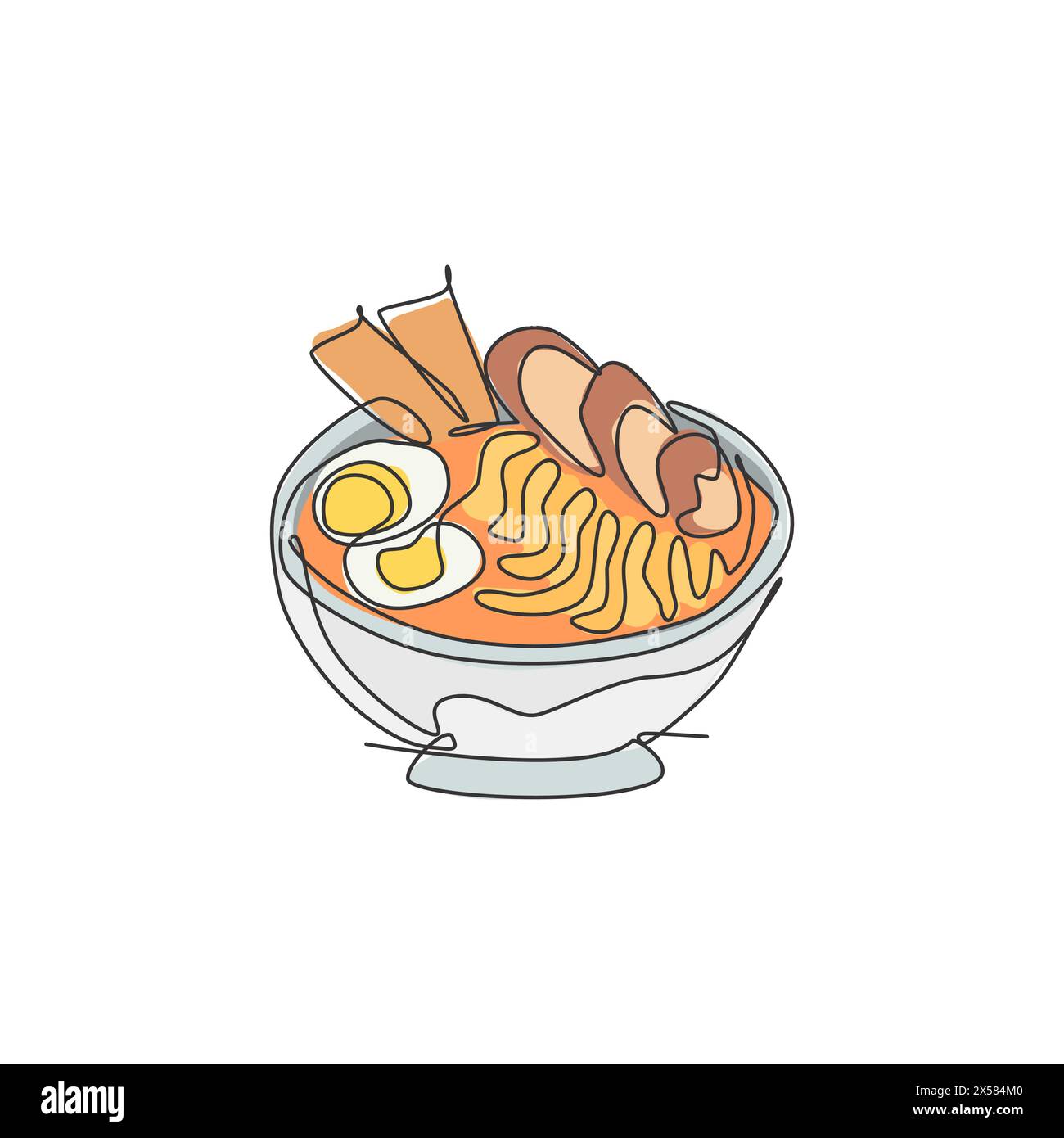 One single line drawing of fresh Japanese ramen logo graphic vector ...