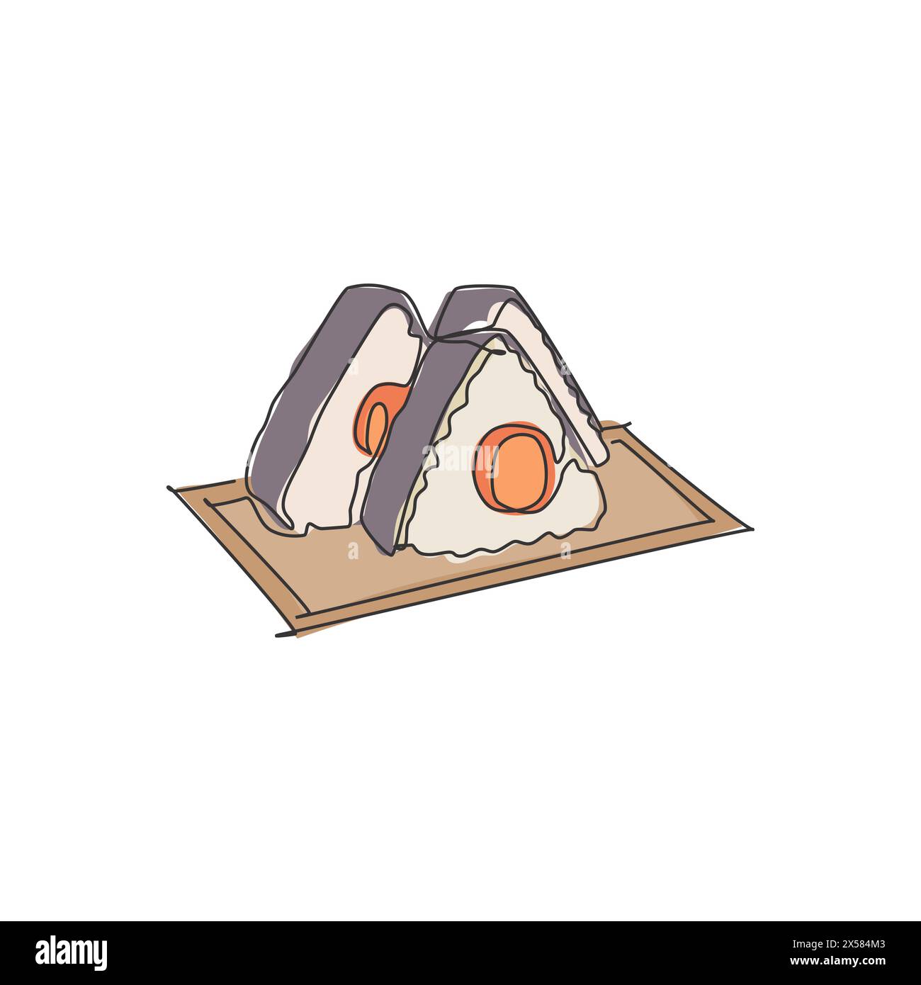 Single continuous line drawing of stylized Japanese onigiri logo label ...