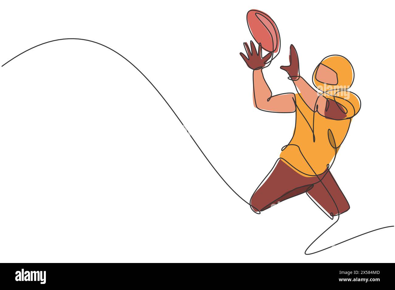 Single continuous line drawing of young agile man american football ...