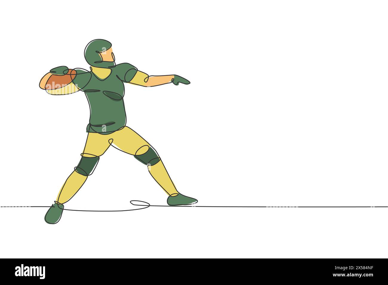 Single continuous line drawing of young agile american football player ...