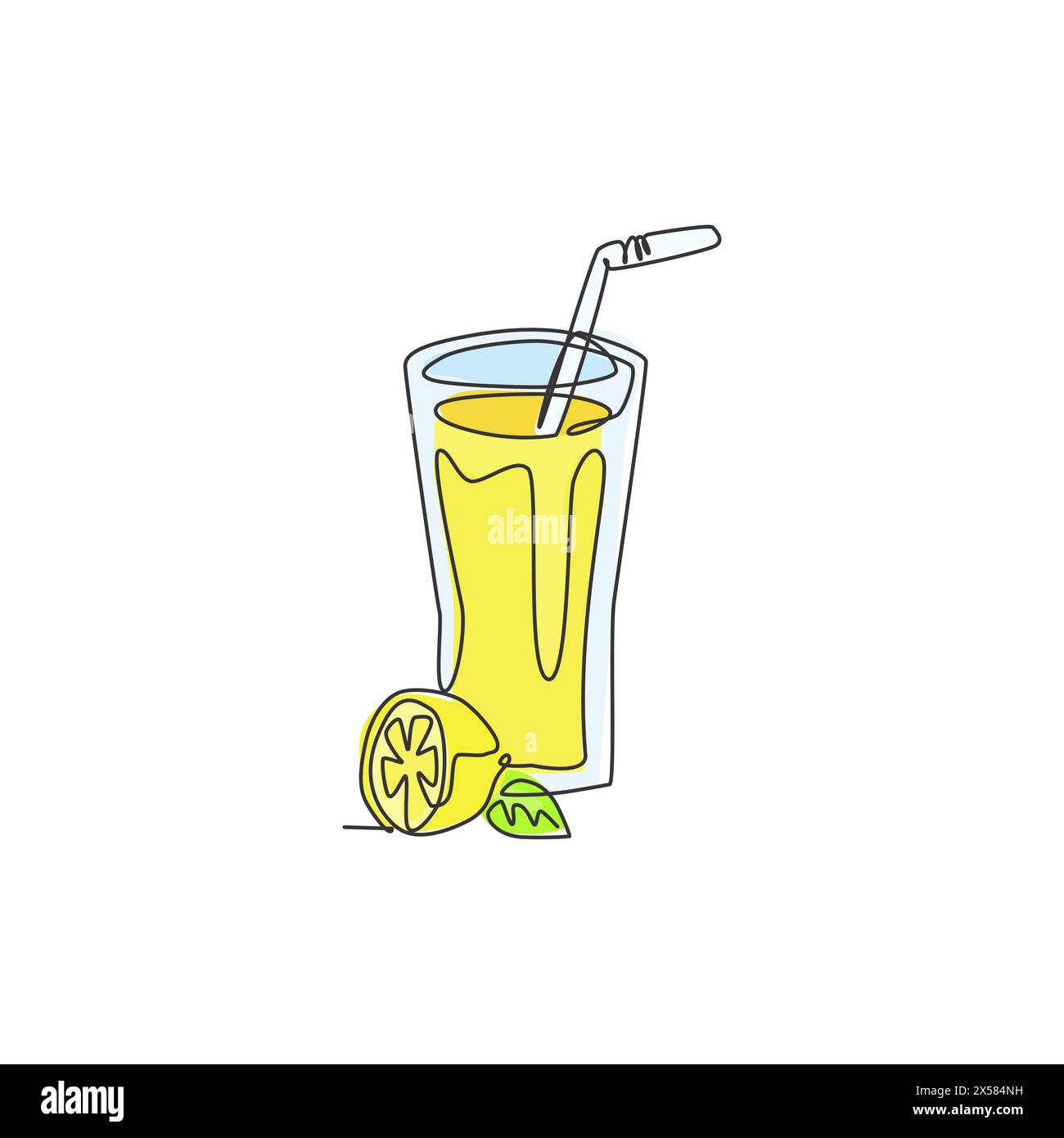 One continuous line drawing of fresh delicious beverage lemonade ice for restaurant menu. Cafe ...