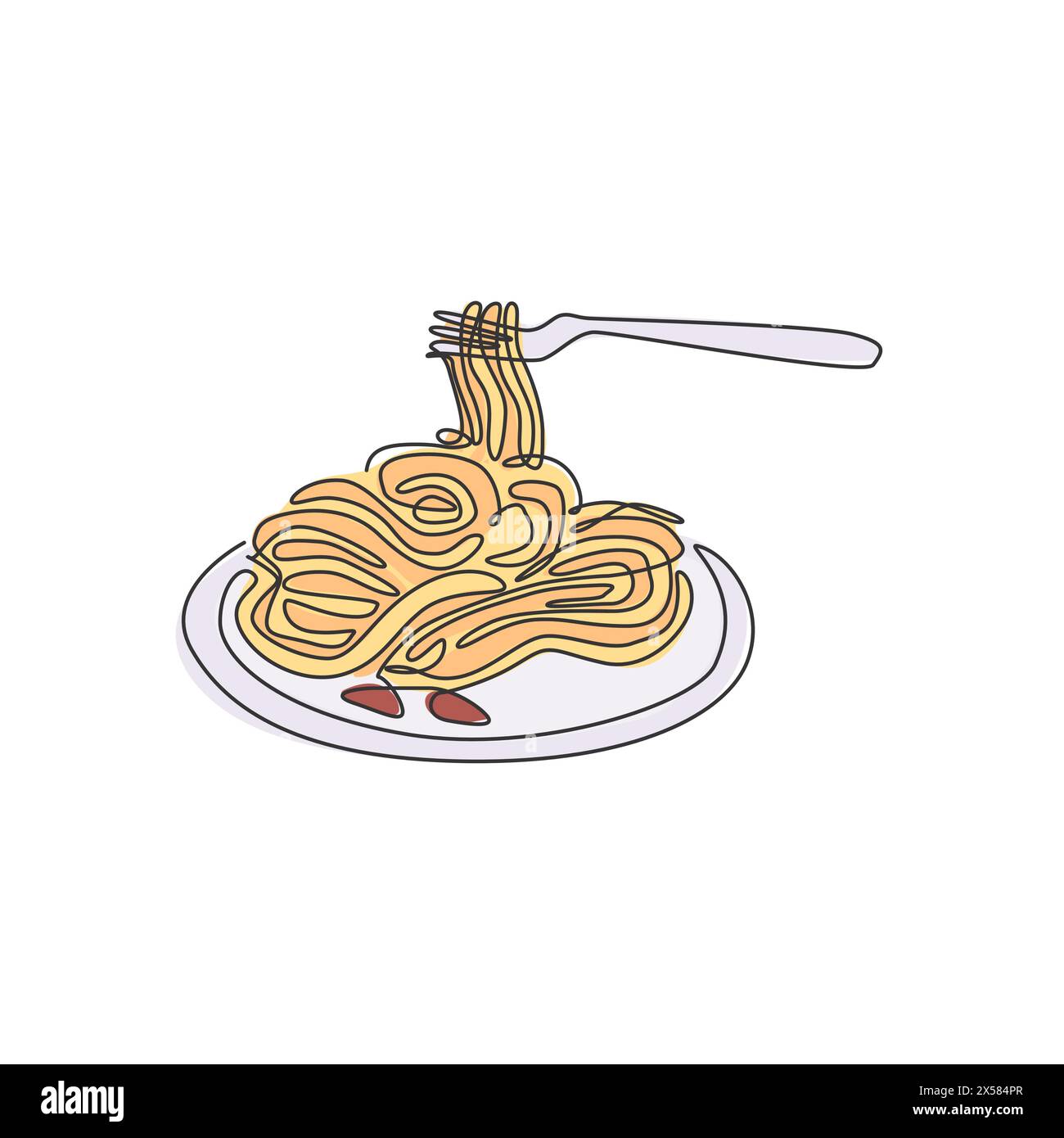 One continuous line drawing of fresh delicious Italian spaghetti pasta ...