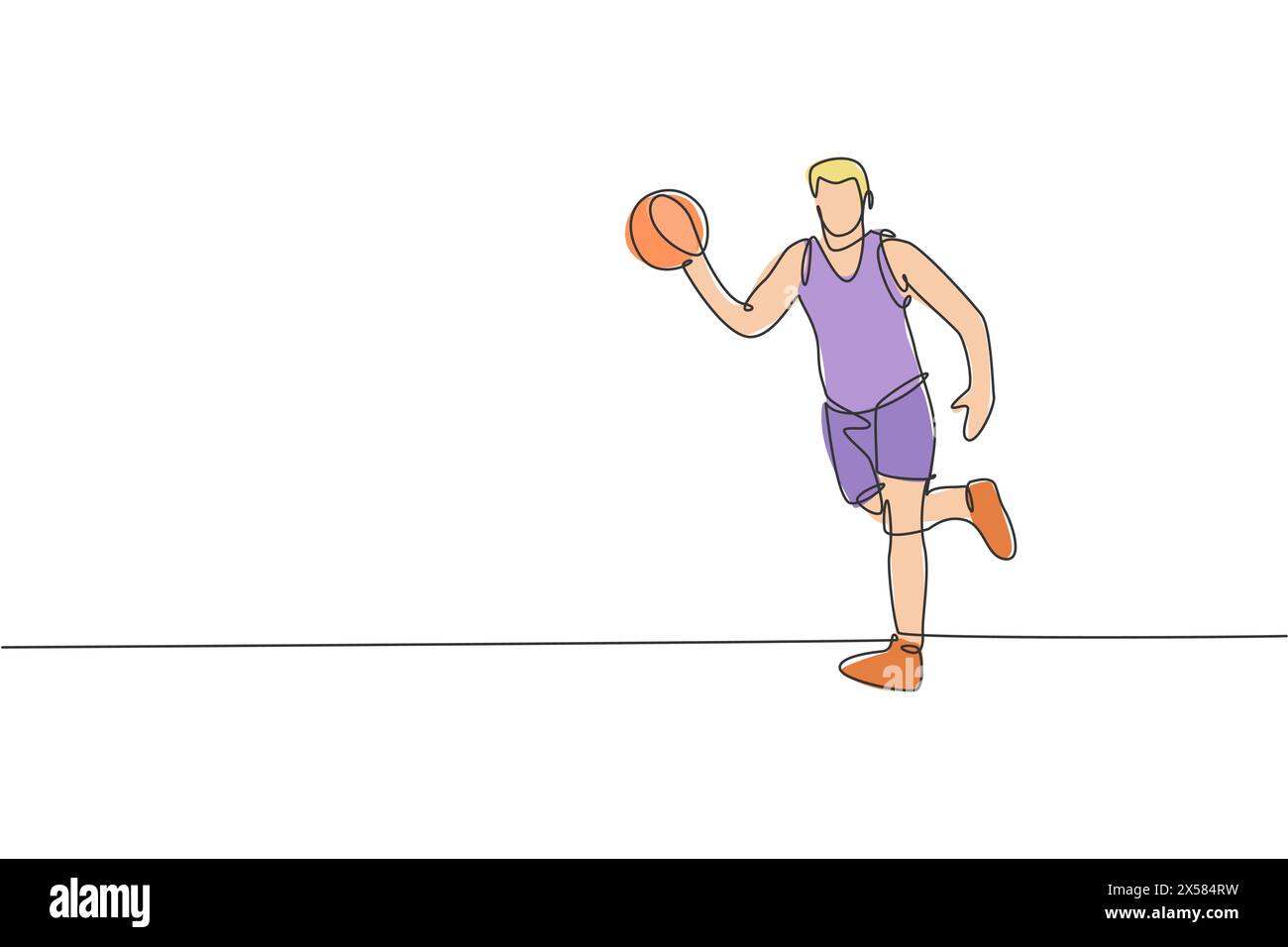 Single continuous line drawing of young healthy basketball player ...